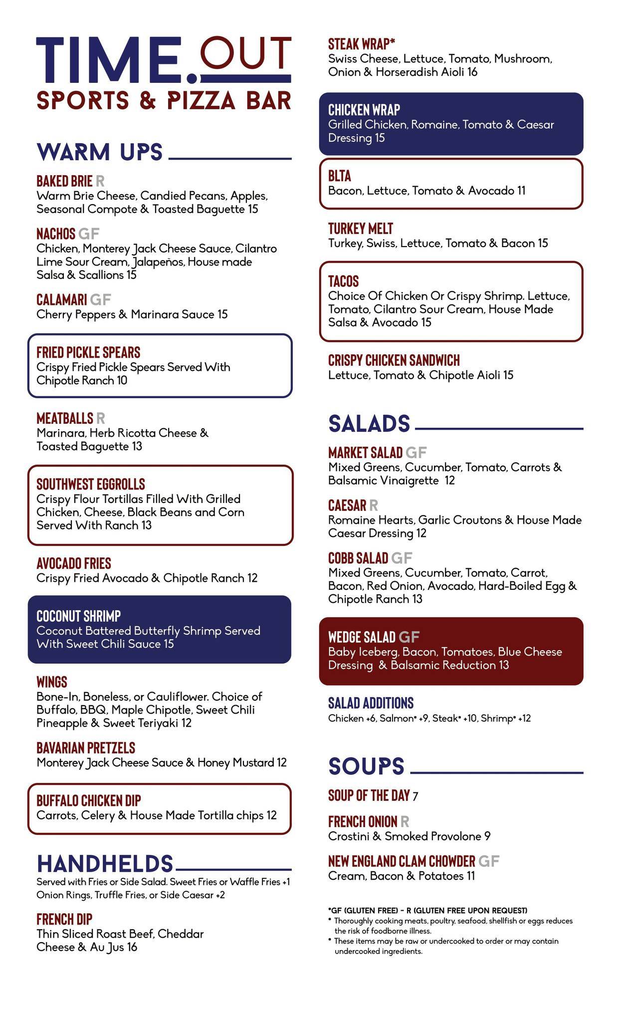 Menu at TimeOut Sports & Pizza Bar, Bristol
