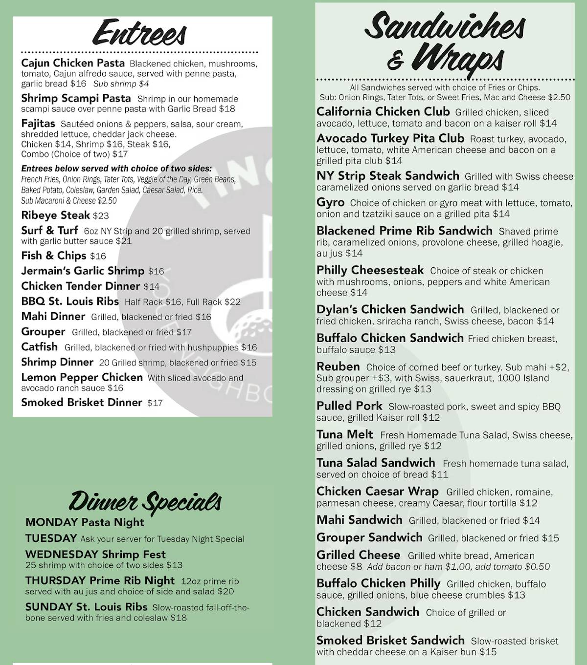 Menu at Tin Cup Sports Bar & Grill, Cooper City