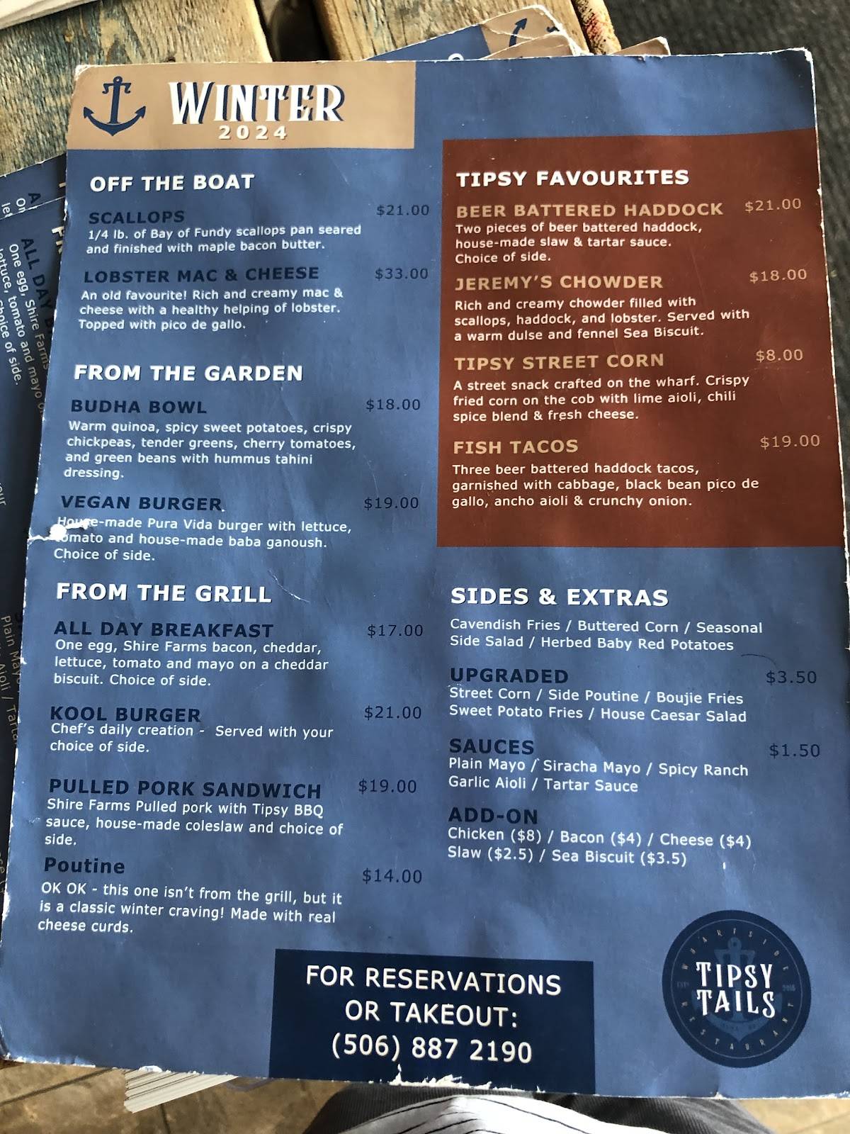 Menu at Tipsy Tails Restaurant, Alma