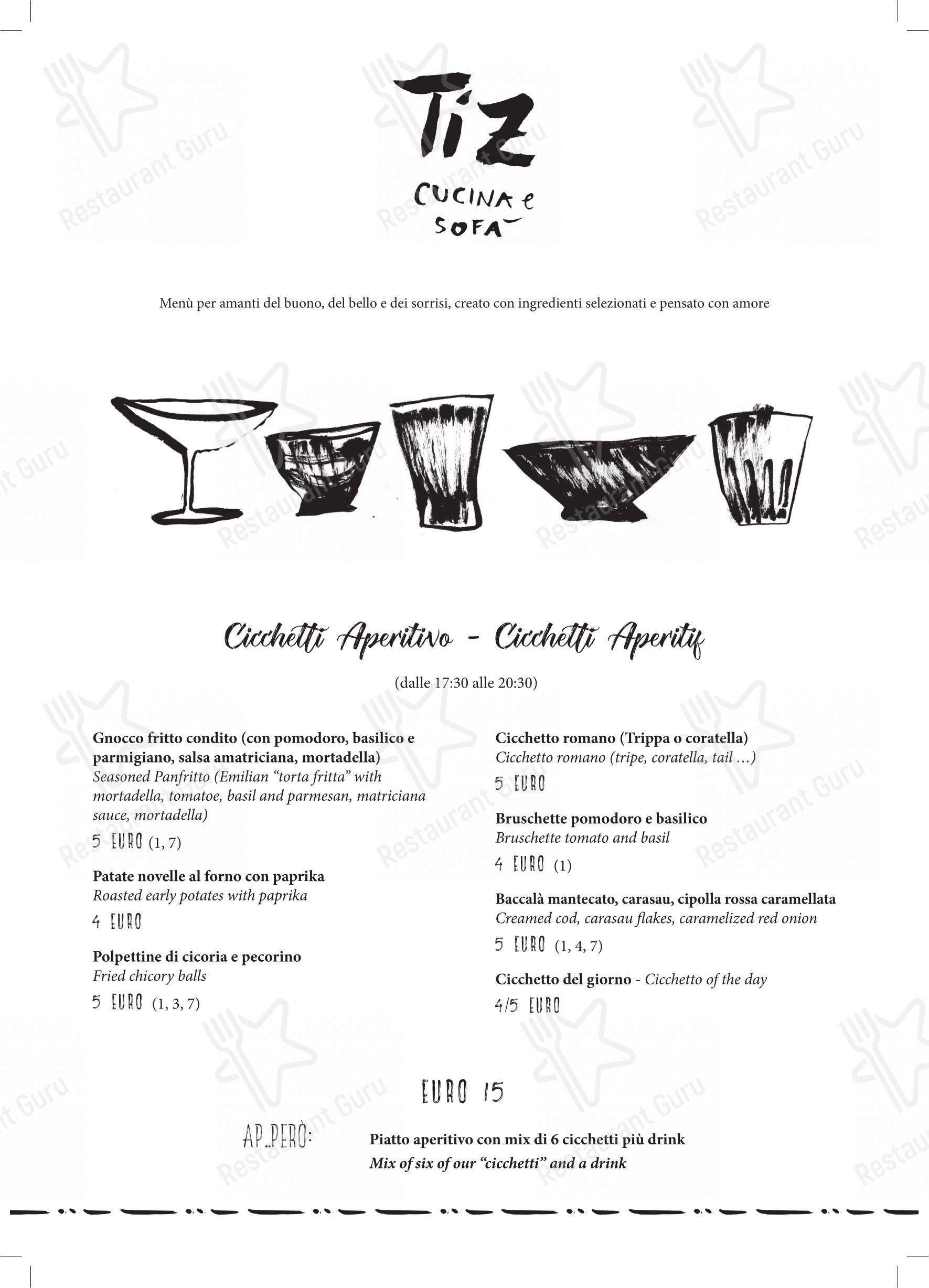 Speisekarte von Tiz cucina e sofà restaurant, ROM