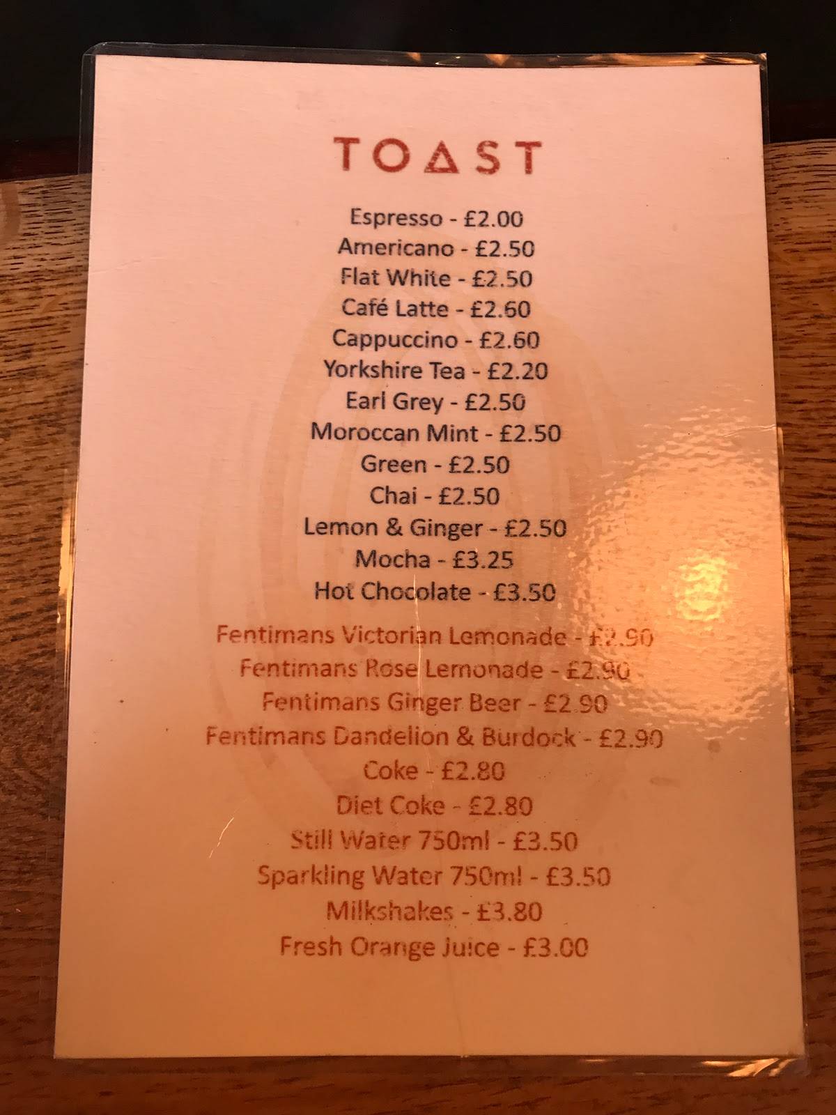 Menu at Toast pub & bar, Altrincham