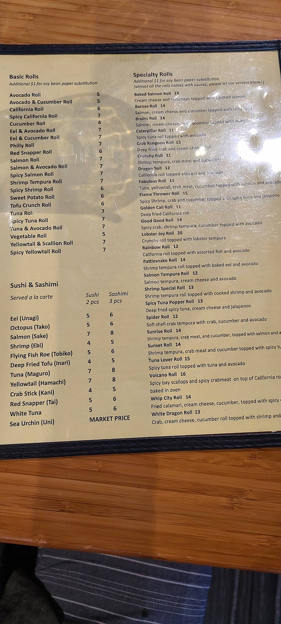 Menu at Tobiko Sushi restaurant, Westfield