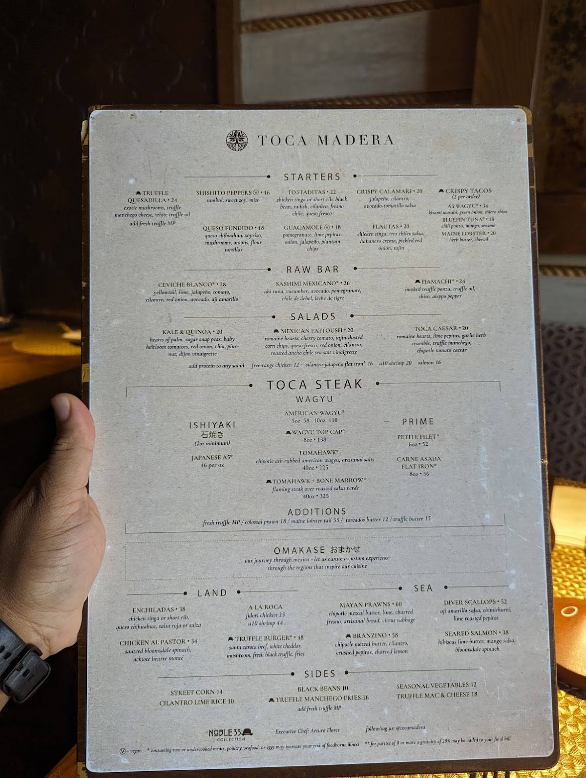 Меню паба и бара Toca Madera West Hollywood, Лос-Анджелес, W 3rd St
