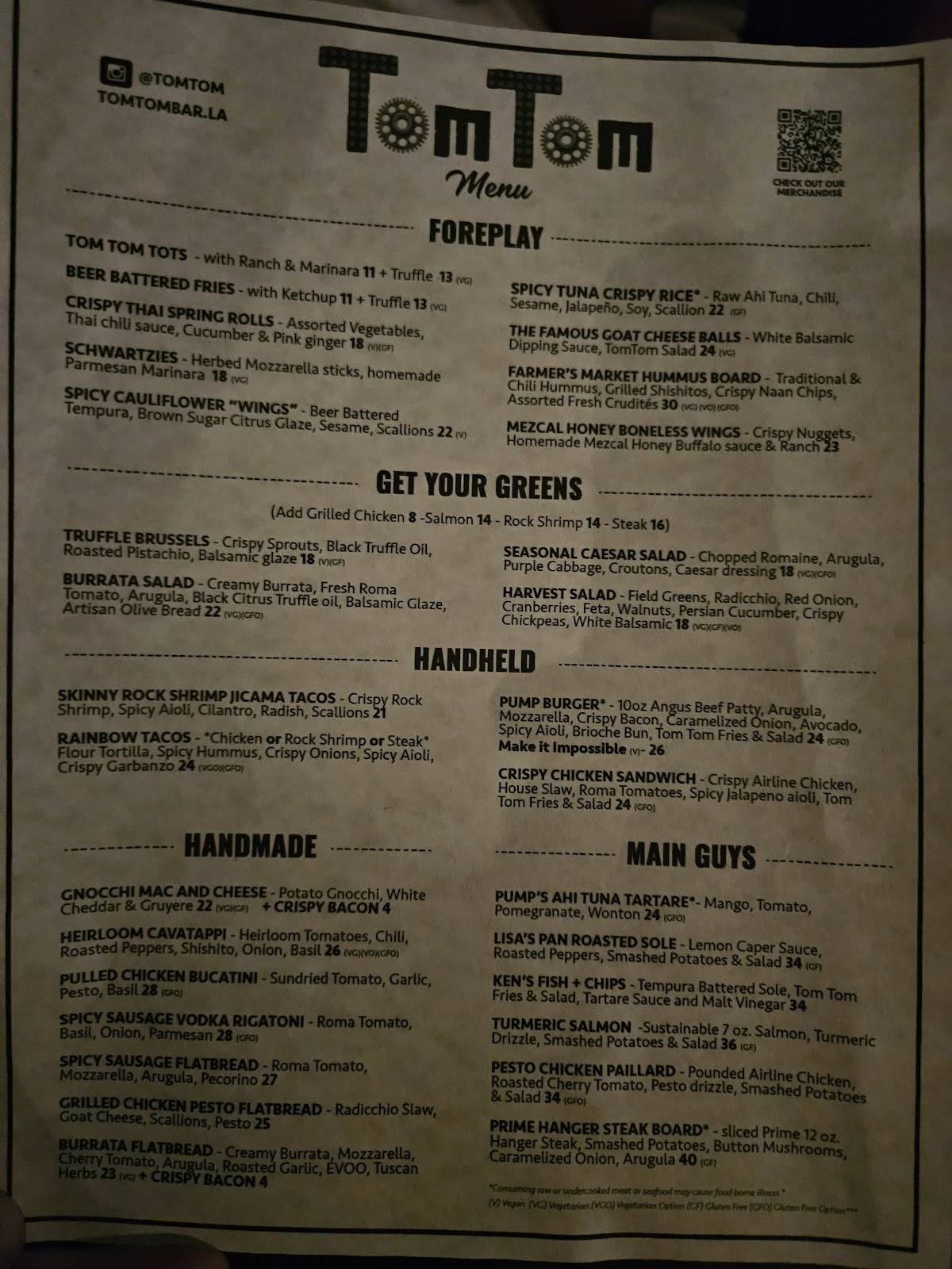 Menu at TomTom Restaurant & Bar, West Hollywood