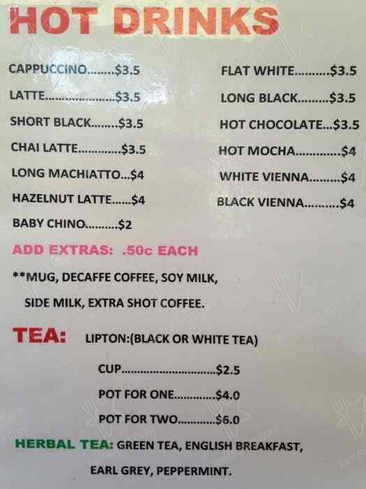 Menu at Tomato Lake Cafe, Kewdale