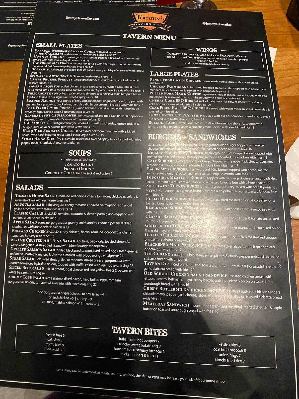 Menu at Tommys Tavern + Tap pub & bar, Clifton