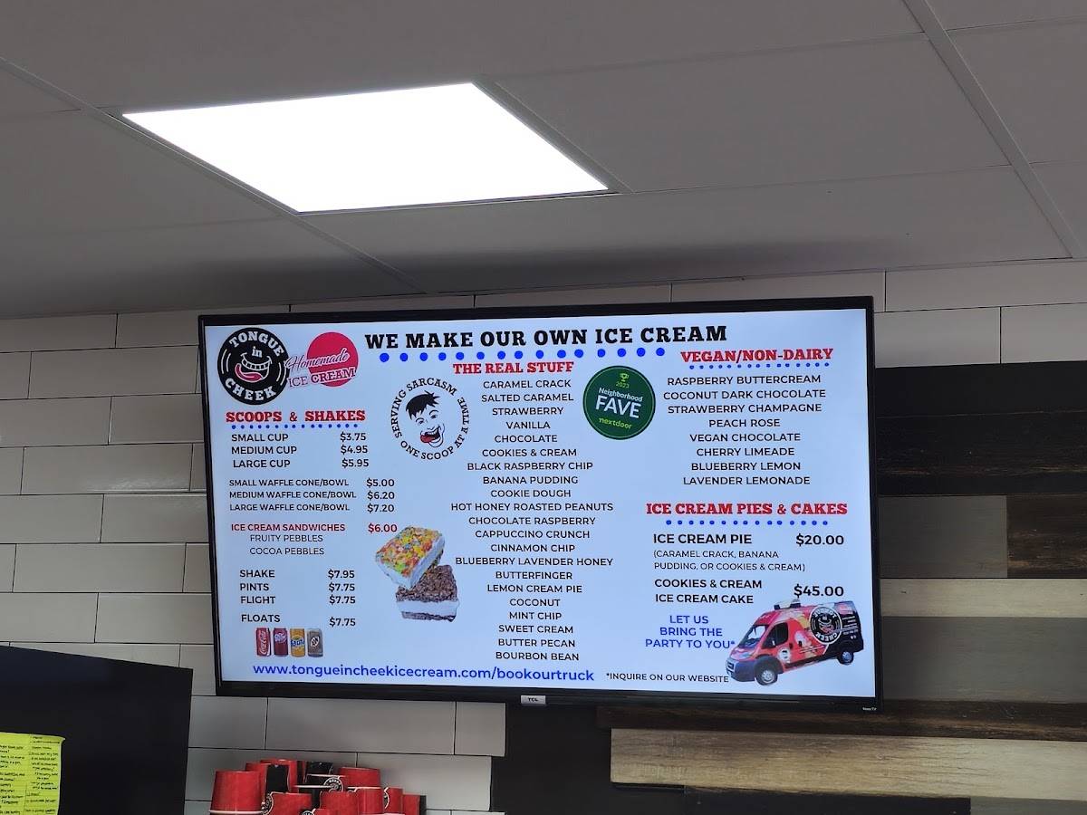 Menu at Tongue in Cheek Ice Cream - Plano, Plano