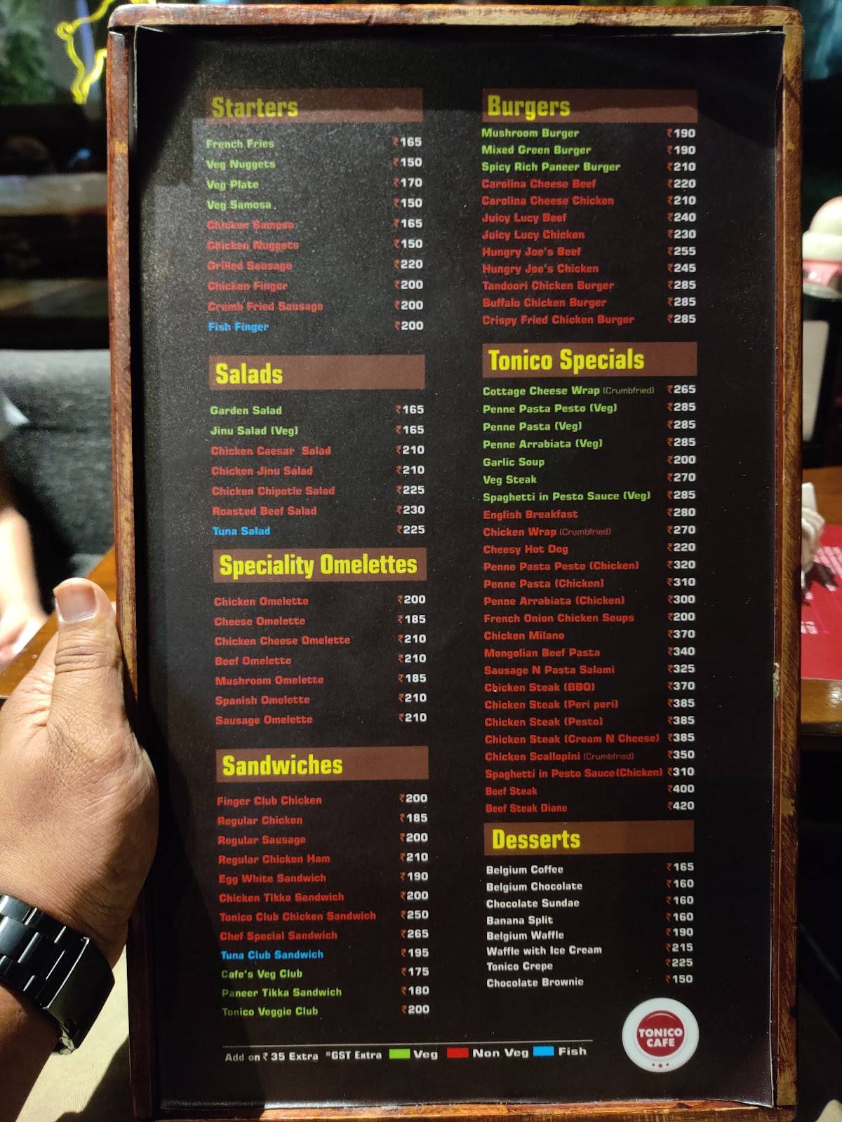 Menu at Tonico Cafe, Kakkanad, Seaport - Airport Rd