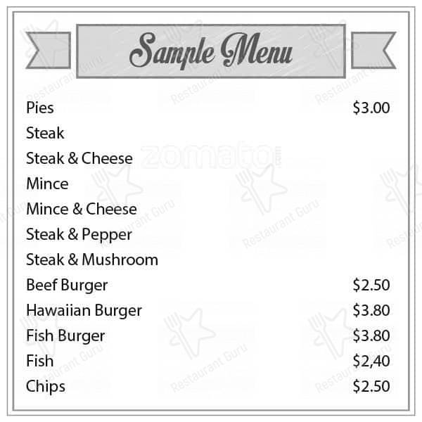 Menu at Toni's Roadhouse restaurant, Auckland