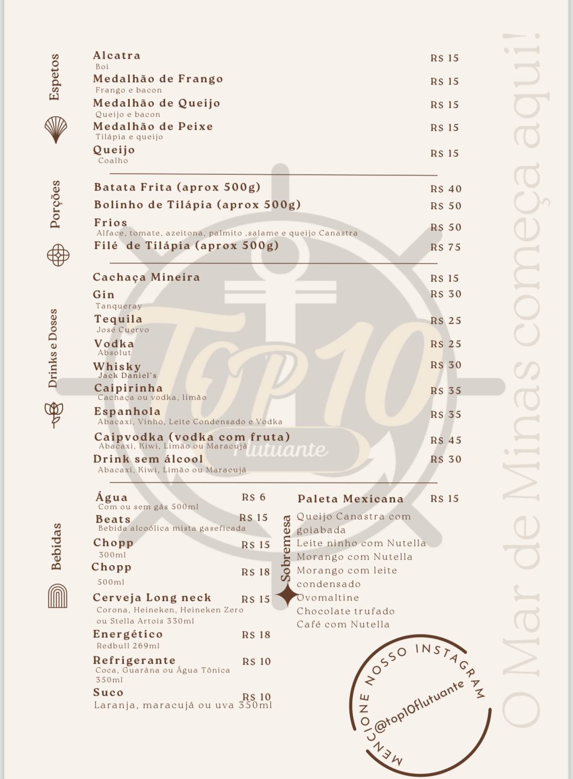 Menu em Top 10 Bar Flutuante - Capitólio, Brasil