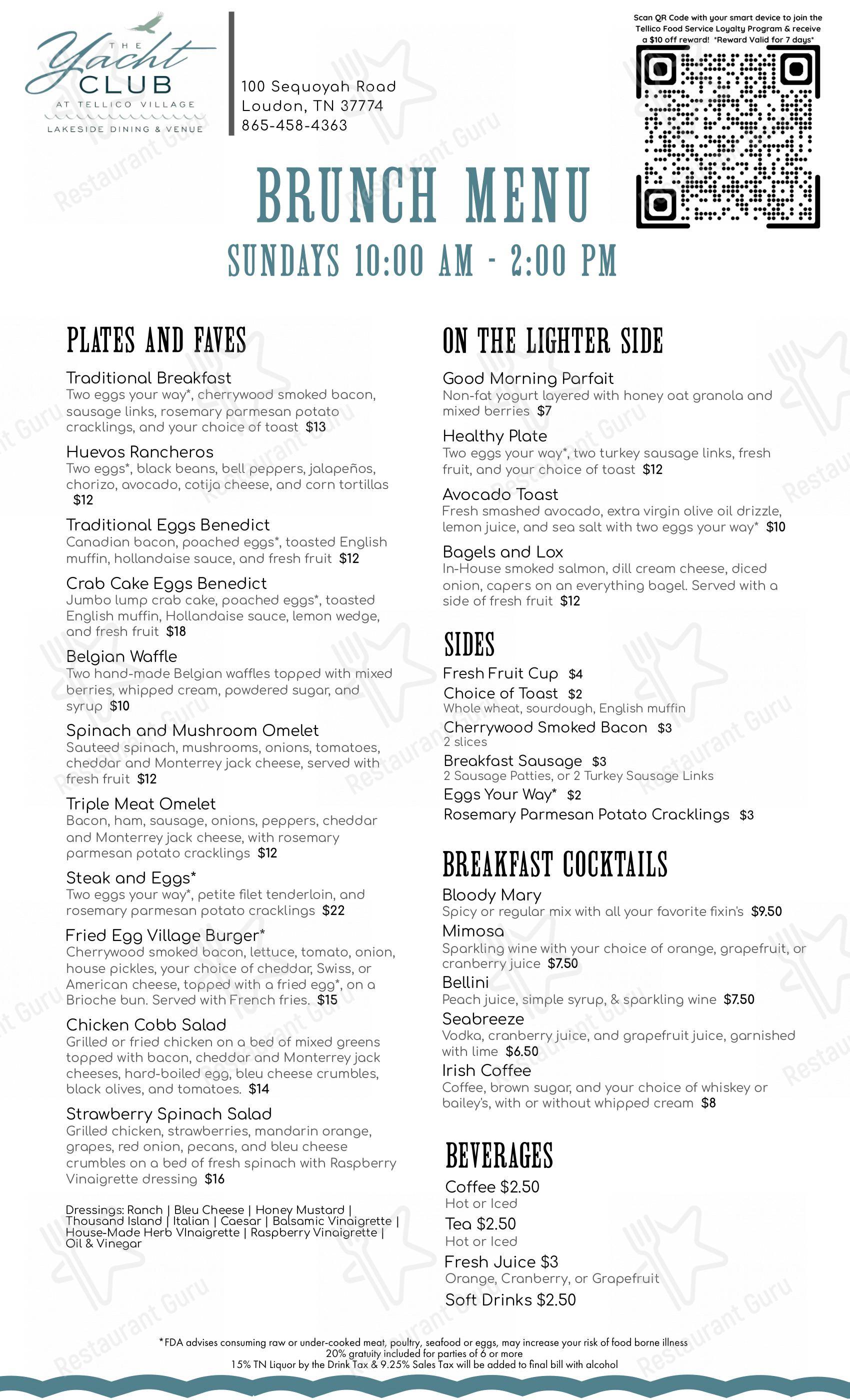Menu at Toqua Bar & Grill, Loudon, 200 Toqua Club Way #2334