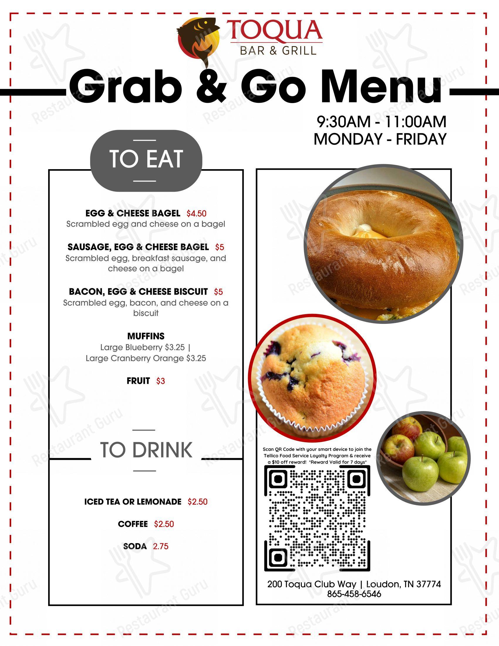 Menu at Toqua Bar & Grill, Loudon, 200 Toqua Club Way #2334
