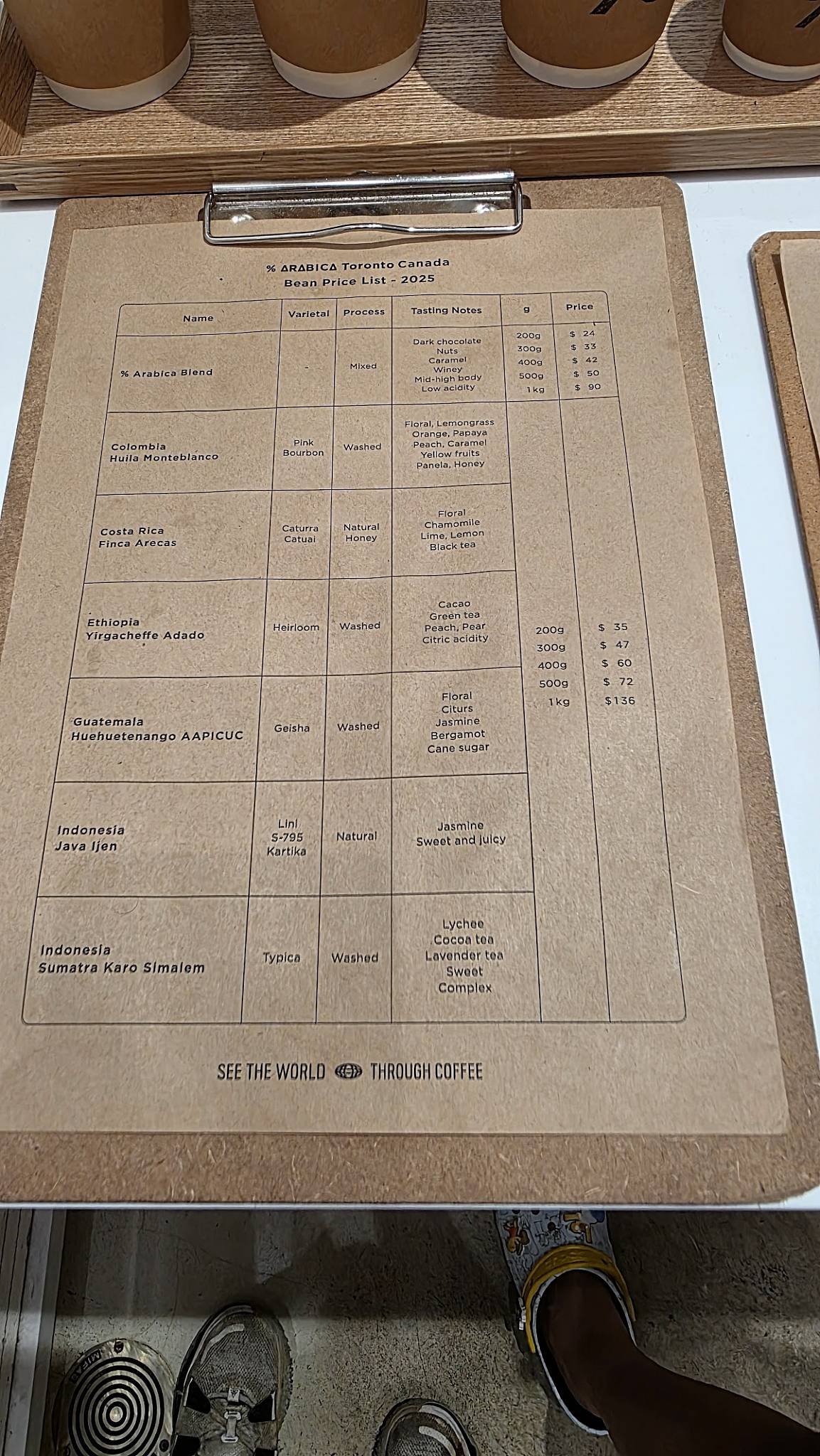 Menu at % Arabica Toronto Union Station restaurant, Toronto