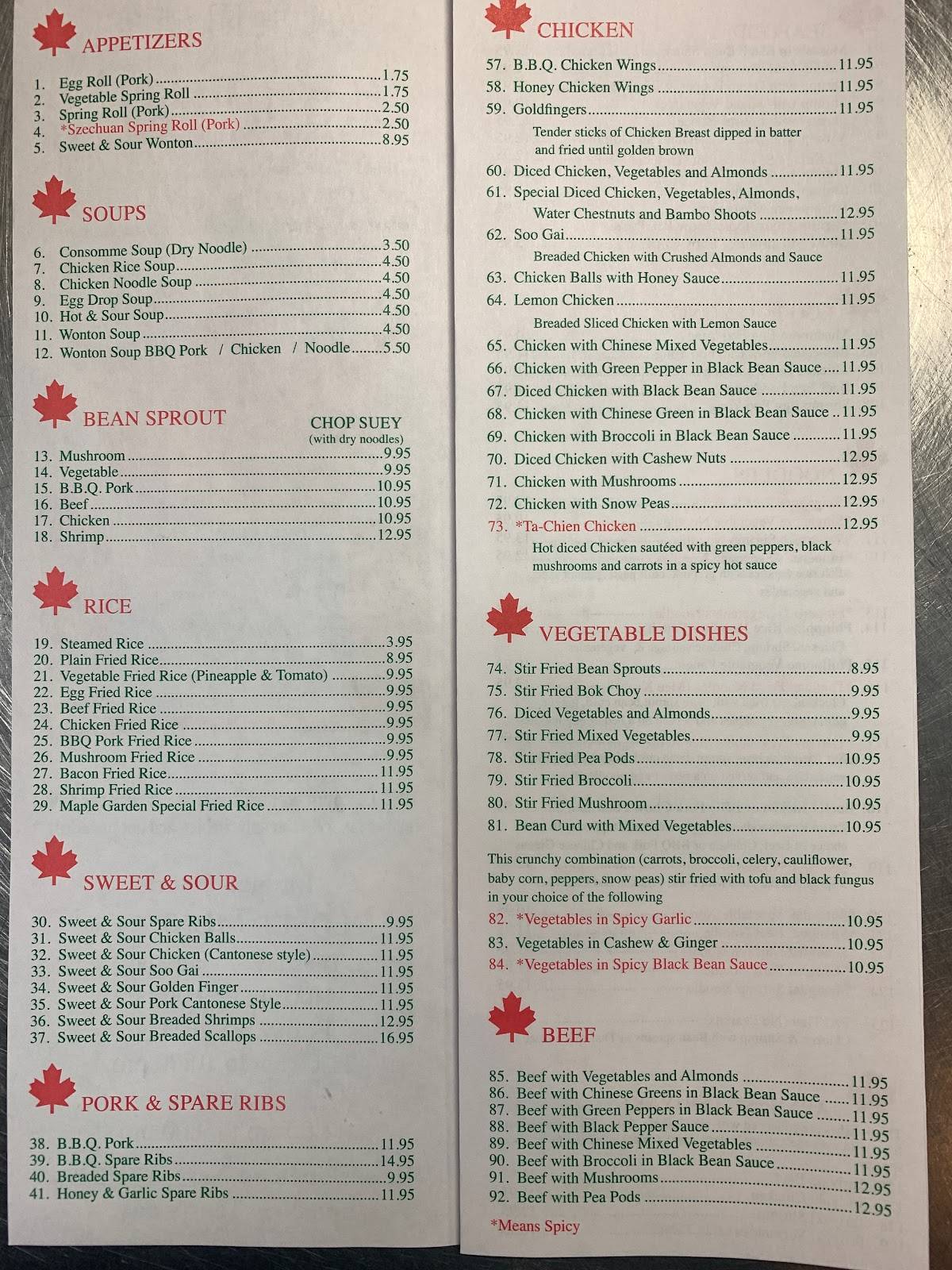 Menu at Maple Garden Chinese Restaurant, Vaughan, Keele St