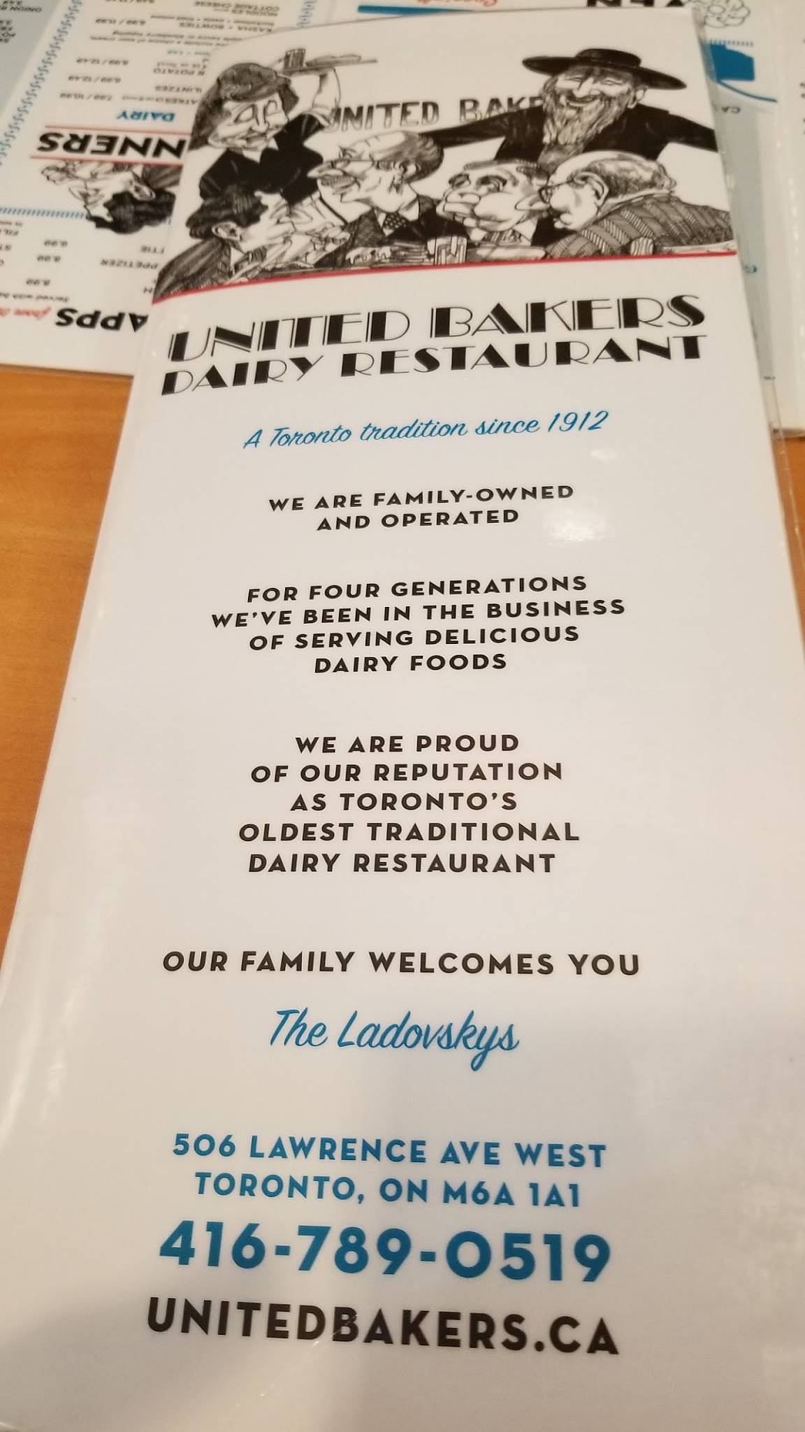 Menu at United Bakers Dairy Restaurant, Toronto
