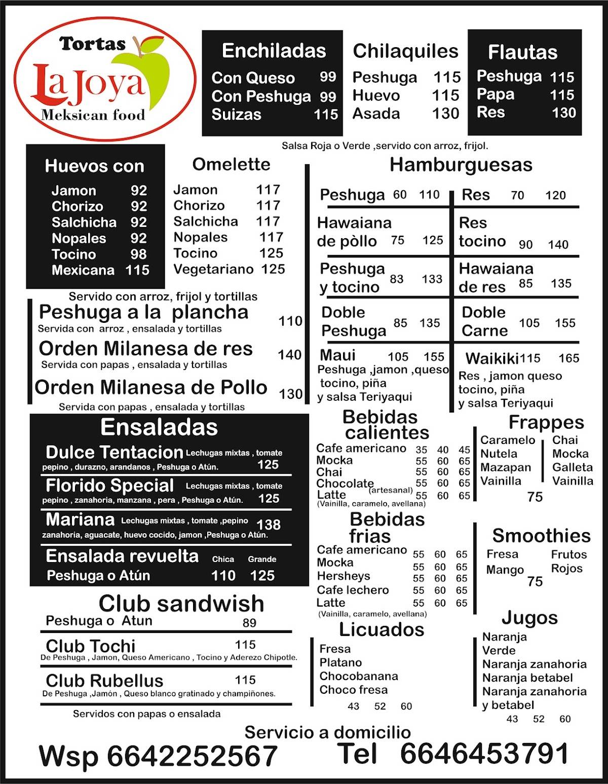 Carta del restaurante Tortas La Joya91, Tijuana