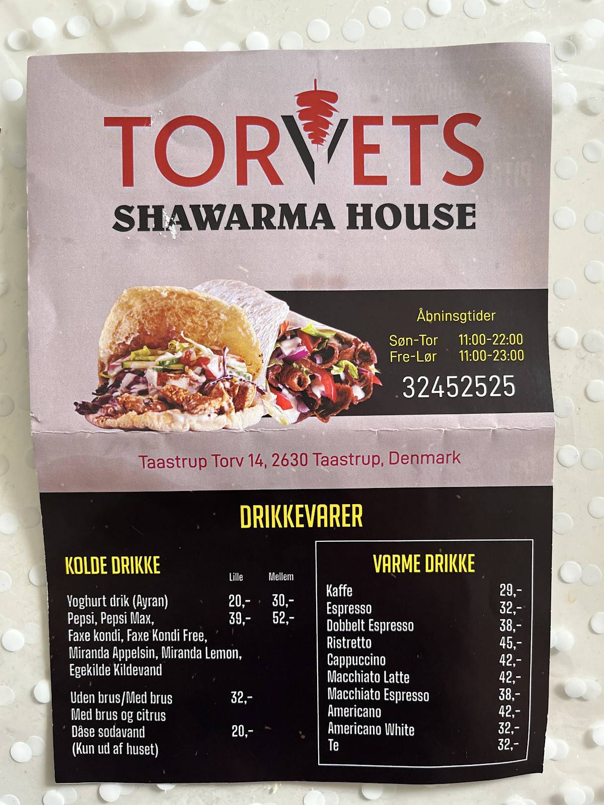 Menu at Torvets Shawarma House restaurant, Taastrup