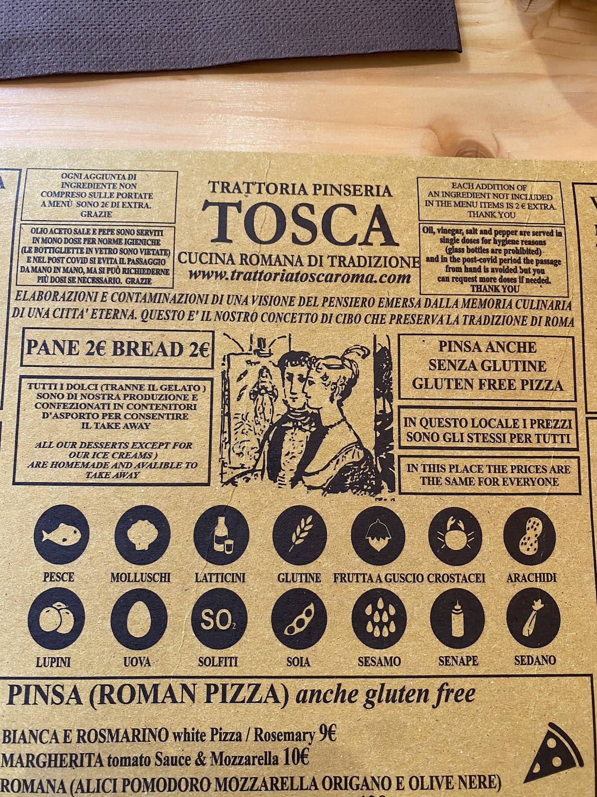 Speisekarte von Tosca - Trattoria Pinseria restaurant, ROM