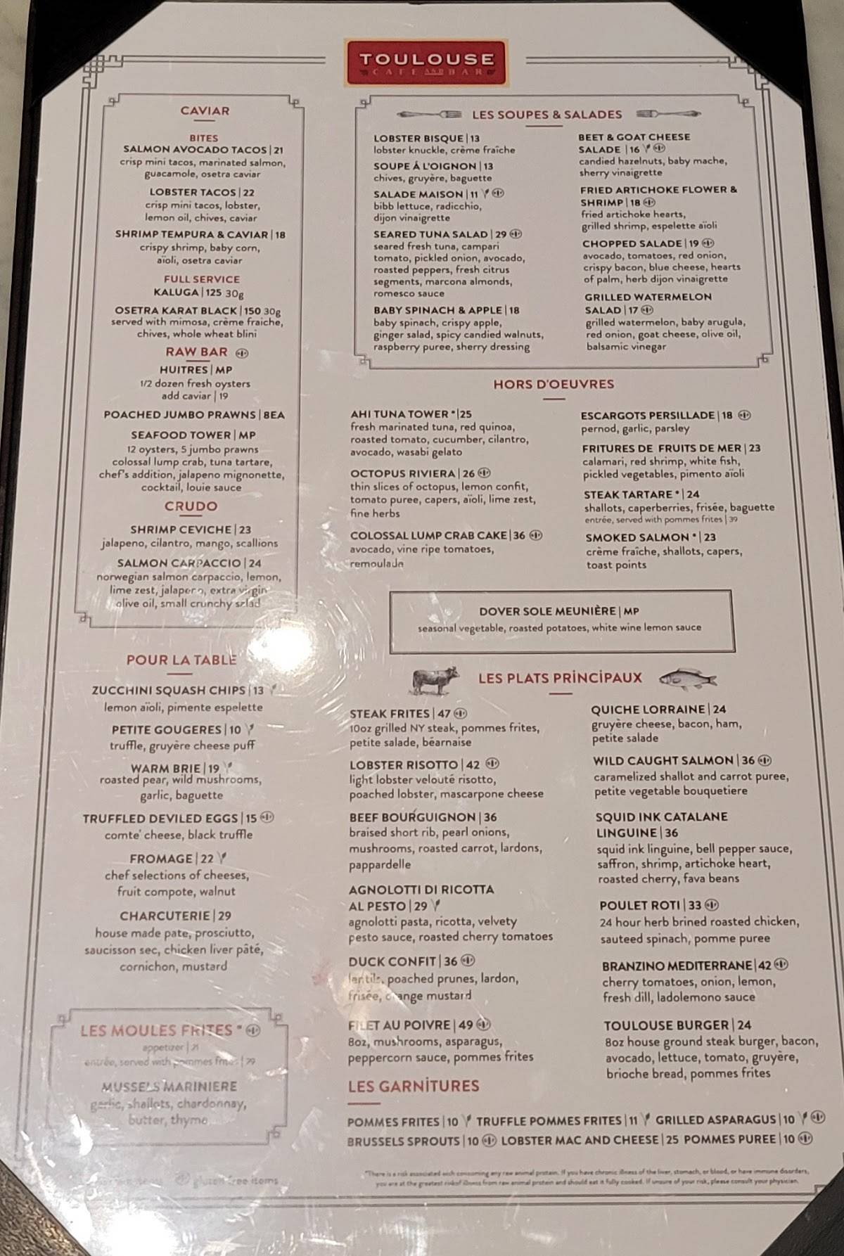 Menu at Toulouse Cafe and Bar River Oaks, Houston, Westheimer Rd Ste E 100