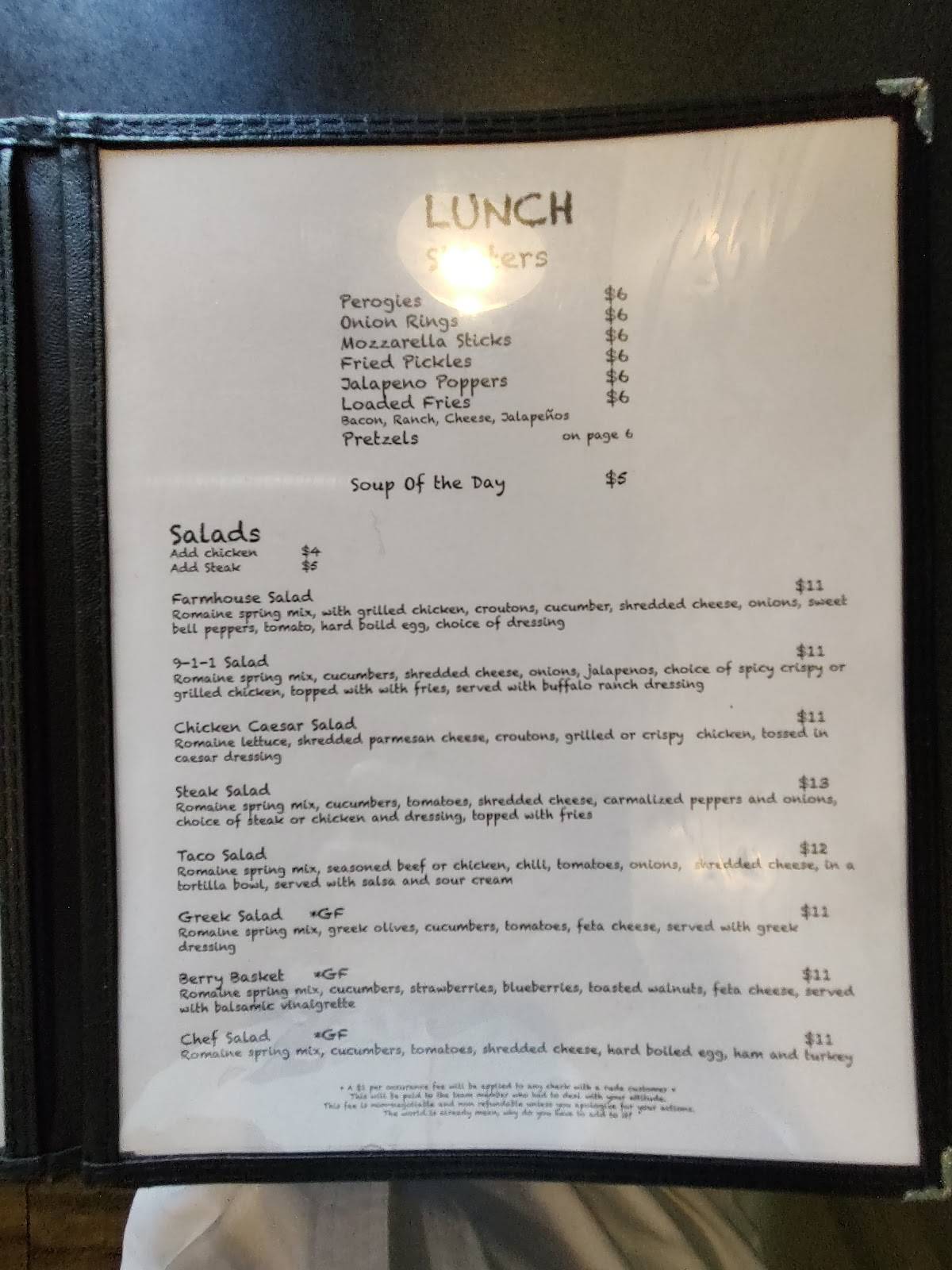 Menu at Tower Cafe, Williamsport