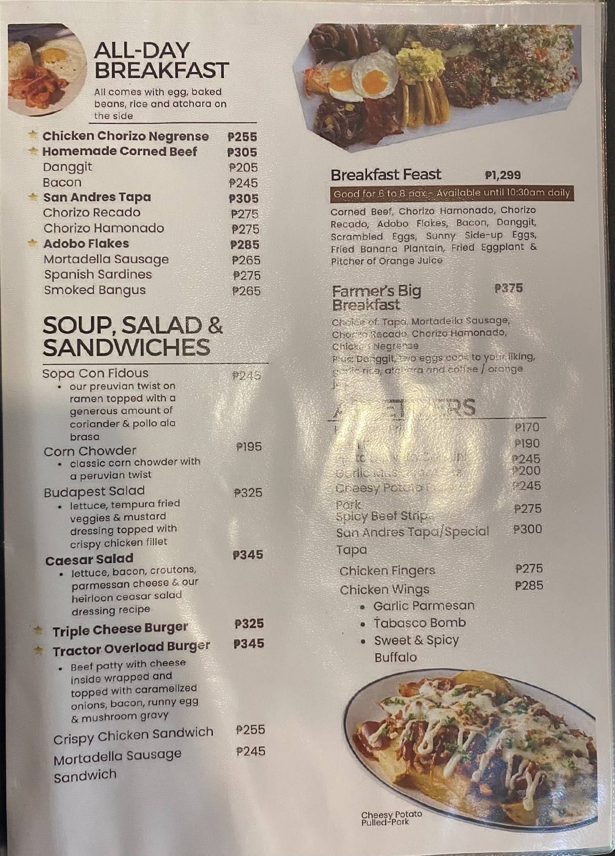 Menu at Tractor Cafe, Talisay City