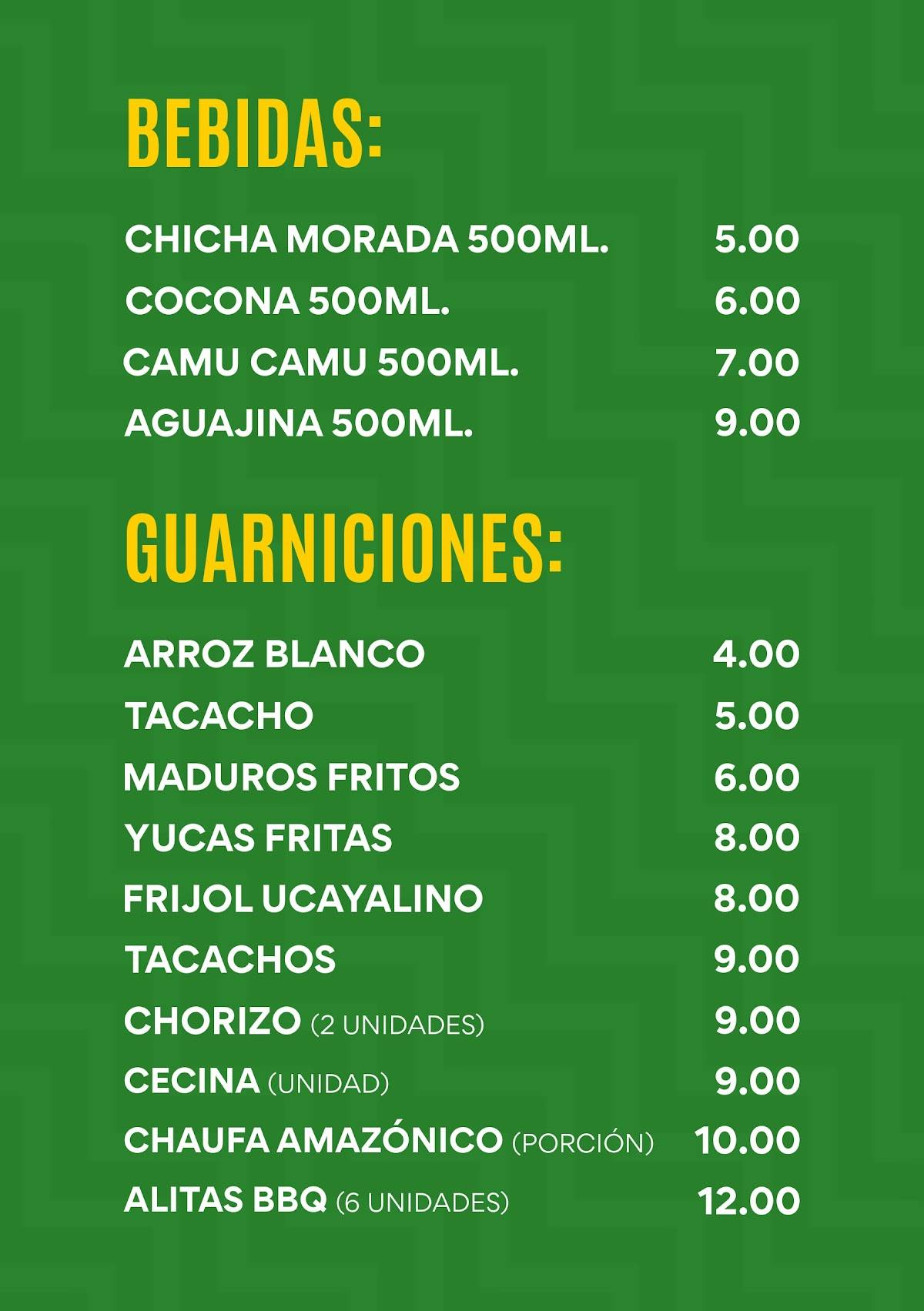 Carta del restaurante Tradición Amazónica Perú, San Martín del Porres