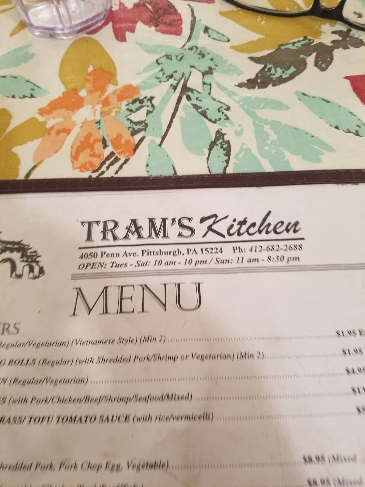 Menu at Tram's Kitchen restaurant, Pittsburgh