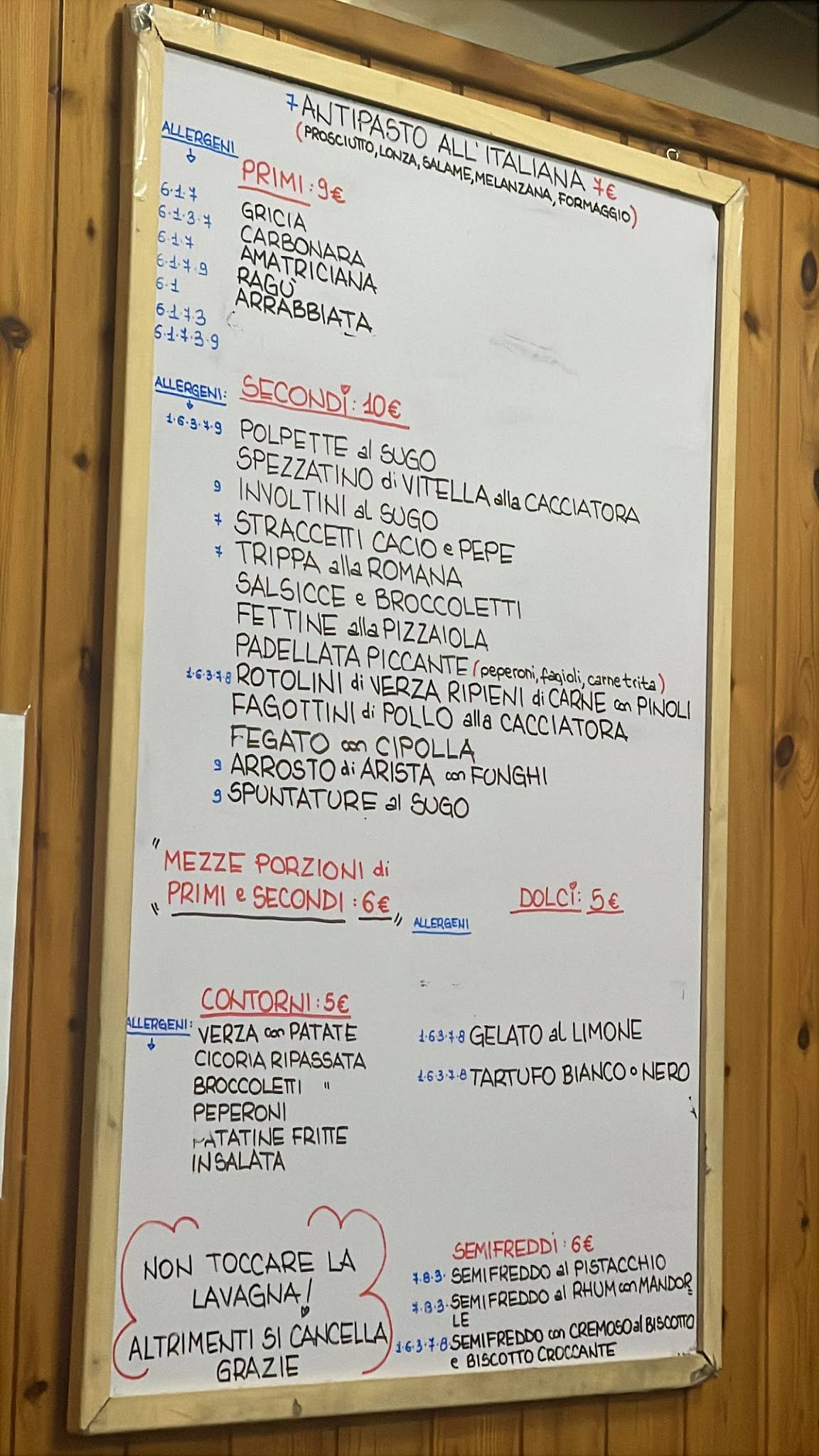 Carta del restaurante Trattoria La Rustica, Roma, Via Bolgheri