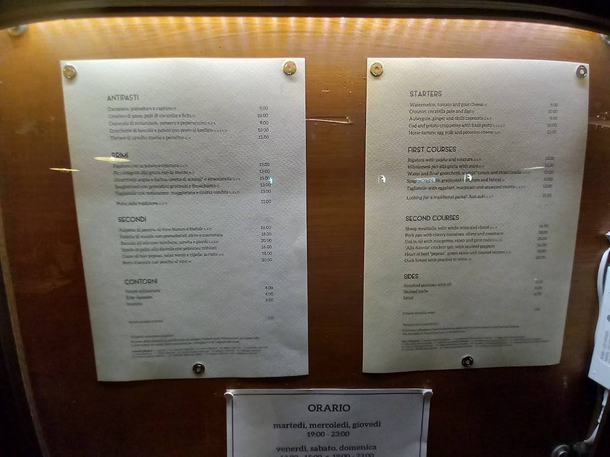 Menu at Trattoria Pennestri restaurant, Rome