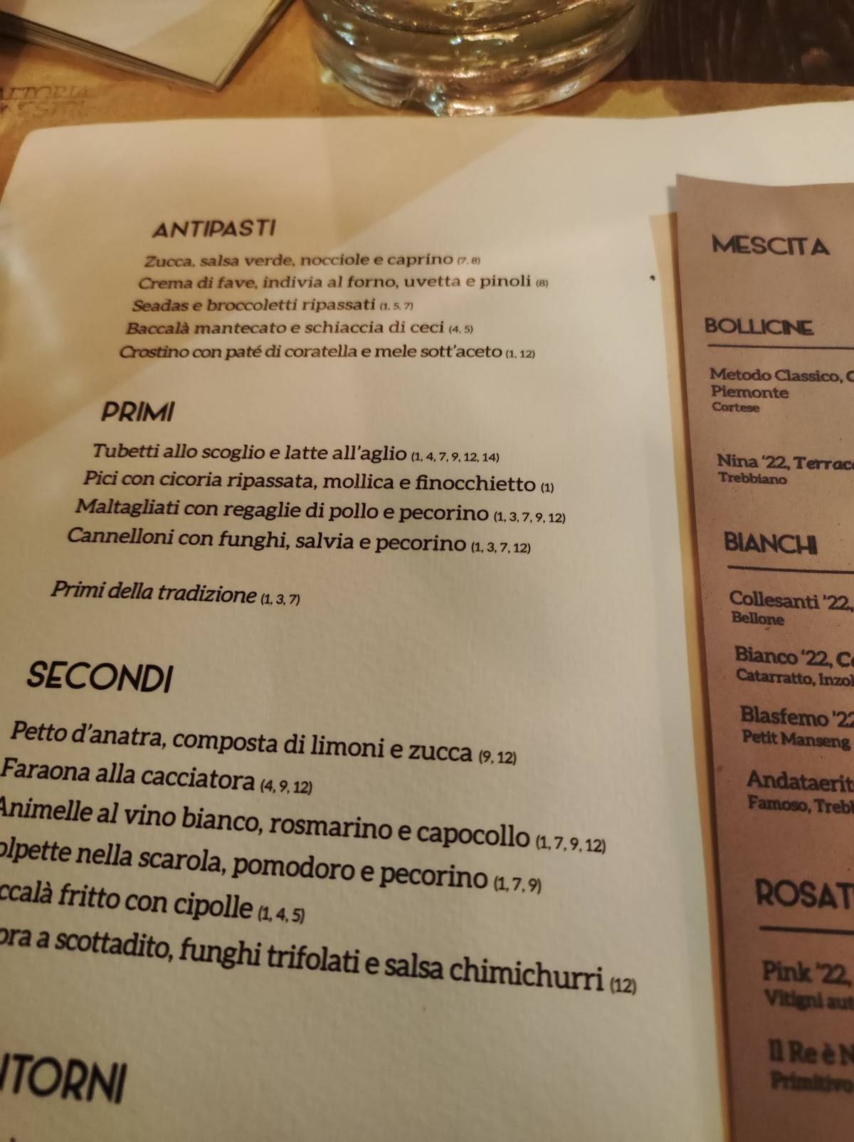 Menu at Trattoria Pennestri restaurant, Rome