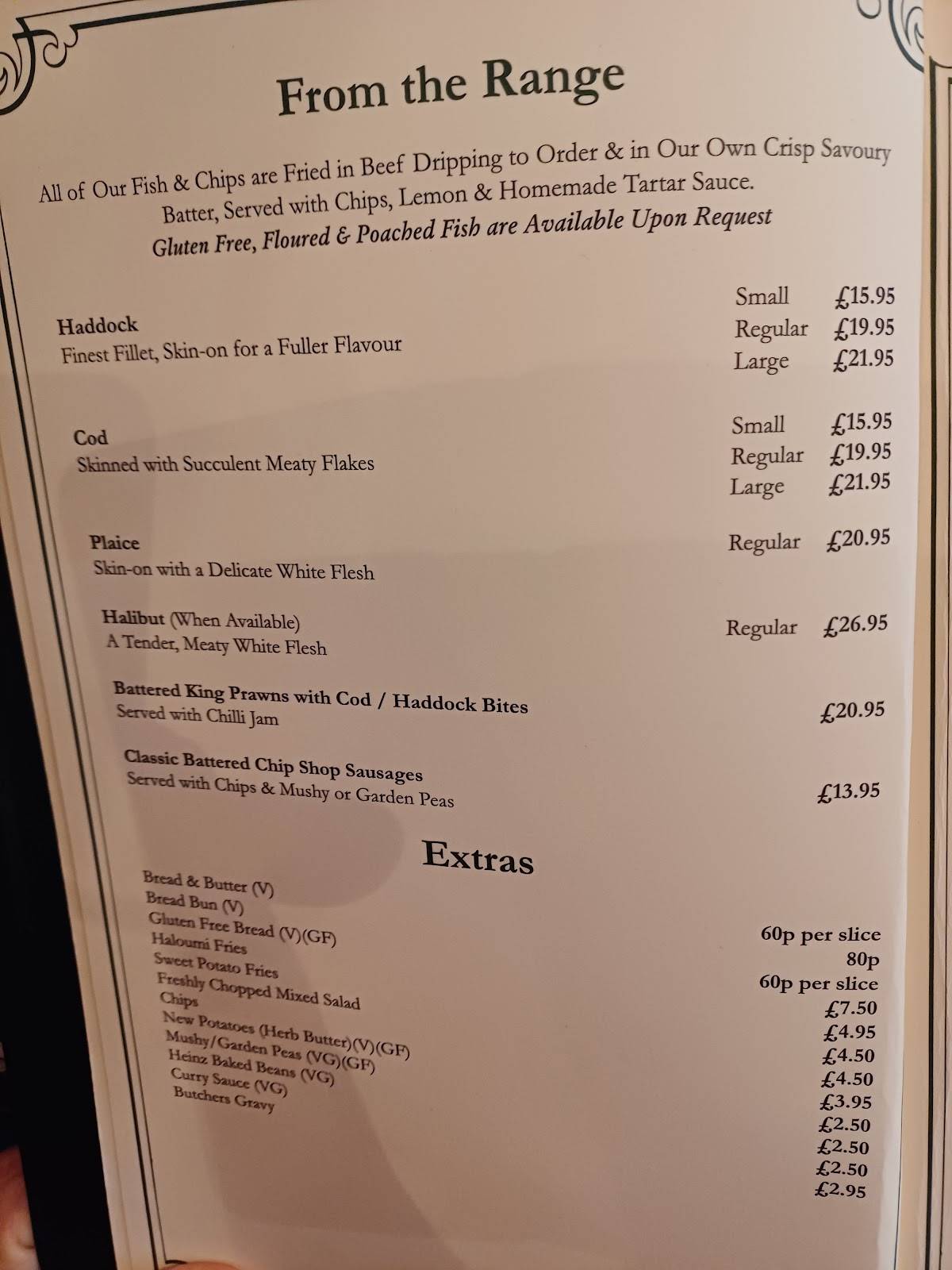 Menu at Trenchers restaurant, Whitby, New Quay Rd