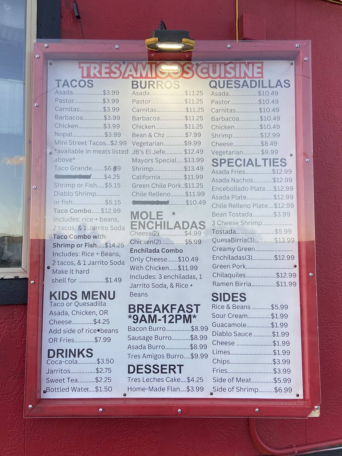 Menu at Tres Amigos - Route 66 Drive Through restaurant, Flagstaff