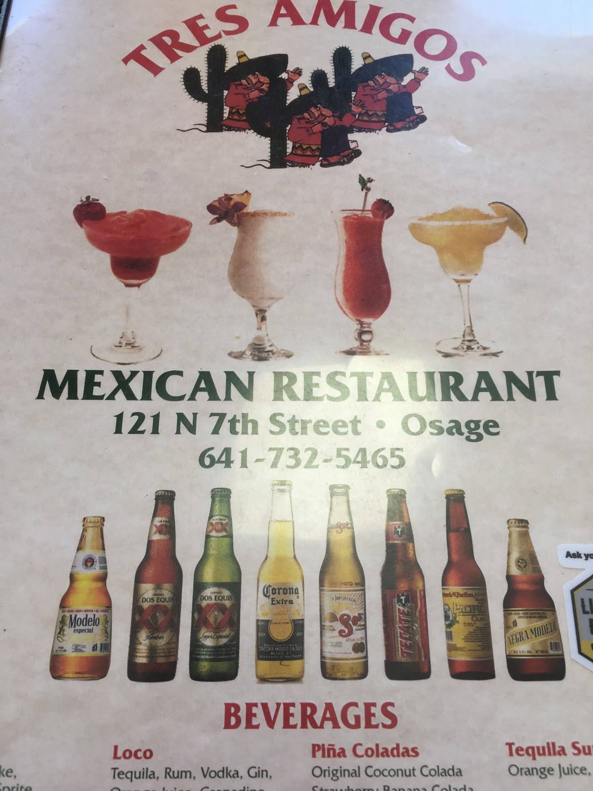 Menu at Tres Amigos restaurant, Osage