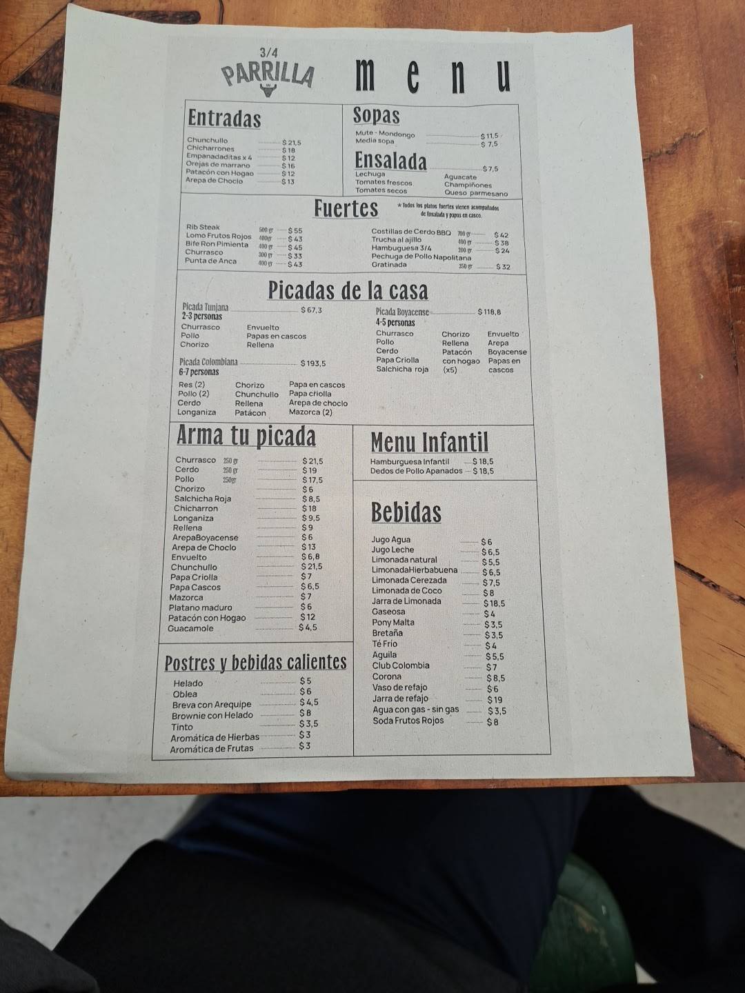 Carta de Tres Cuartos - Parque Parrilla, Tunja