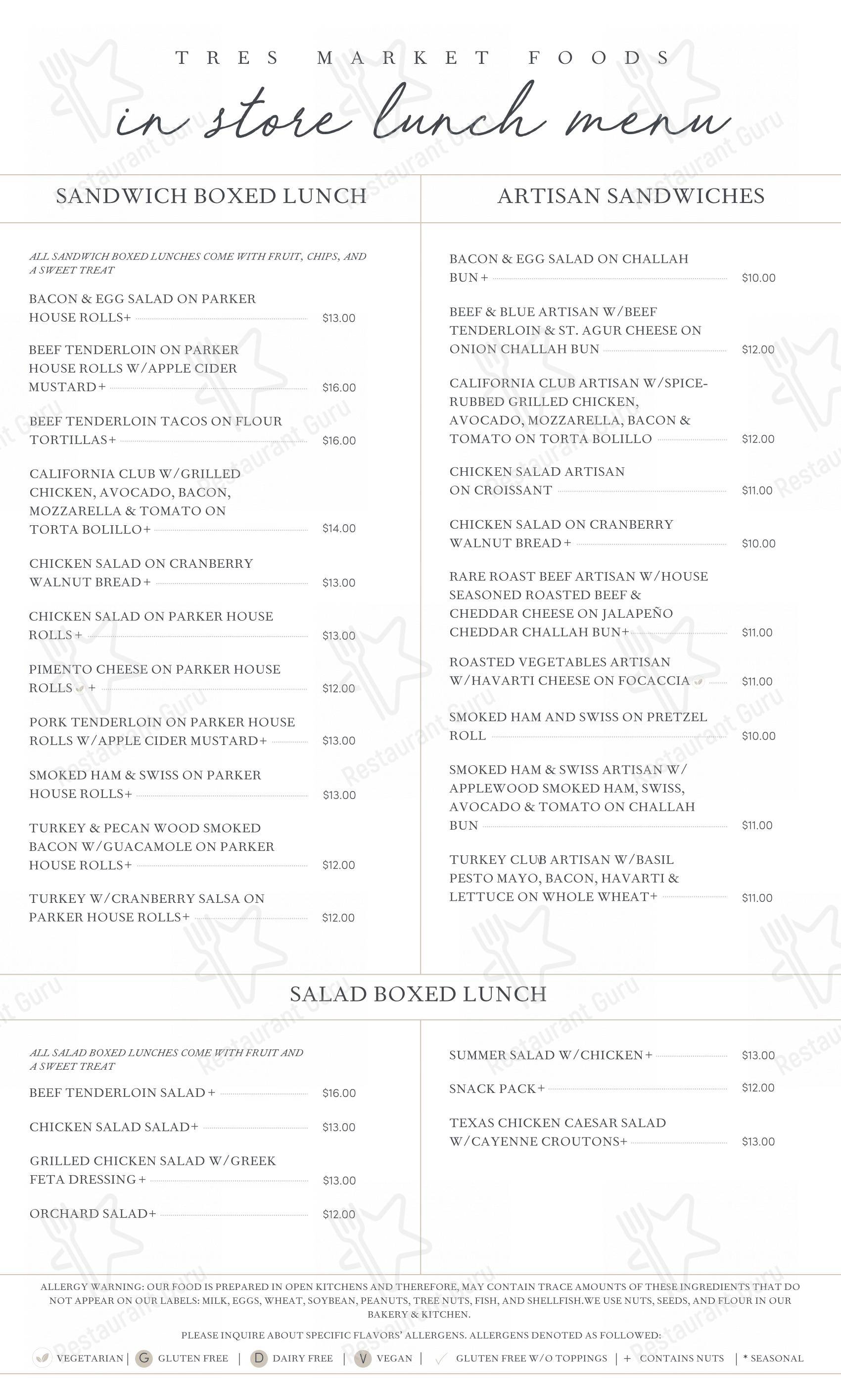 Menu at Artisan & Vine Market by Tres Market Foods restaurant, Houston ...