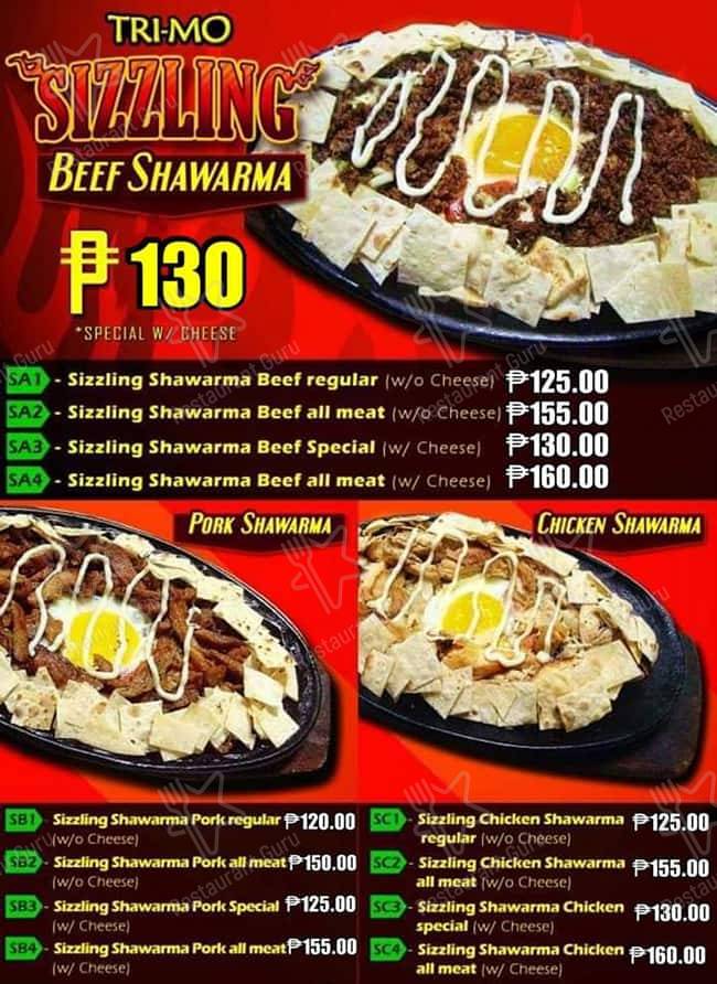 Menu at Tri Mo Shawarma Co. restaurant, Quezon City