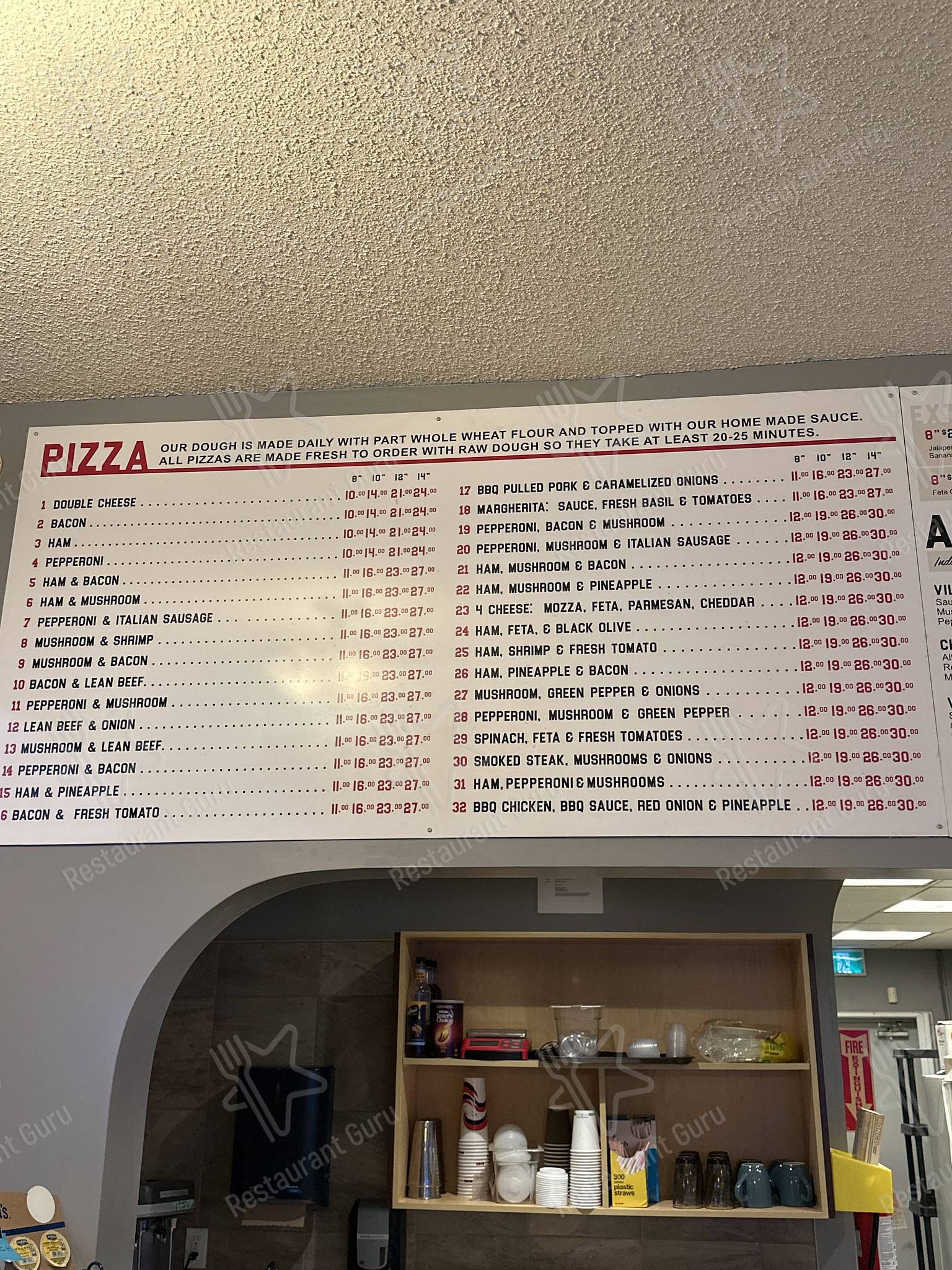 Menu at Tri-Village Pizza restaurant, Alberta Beach