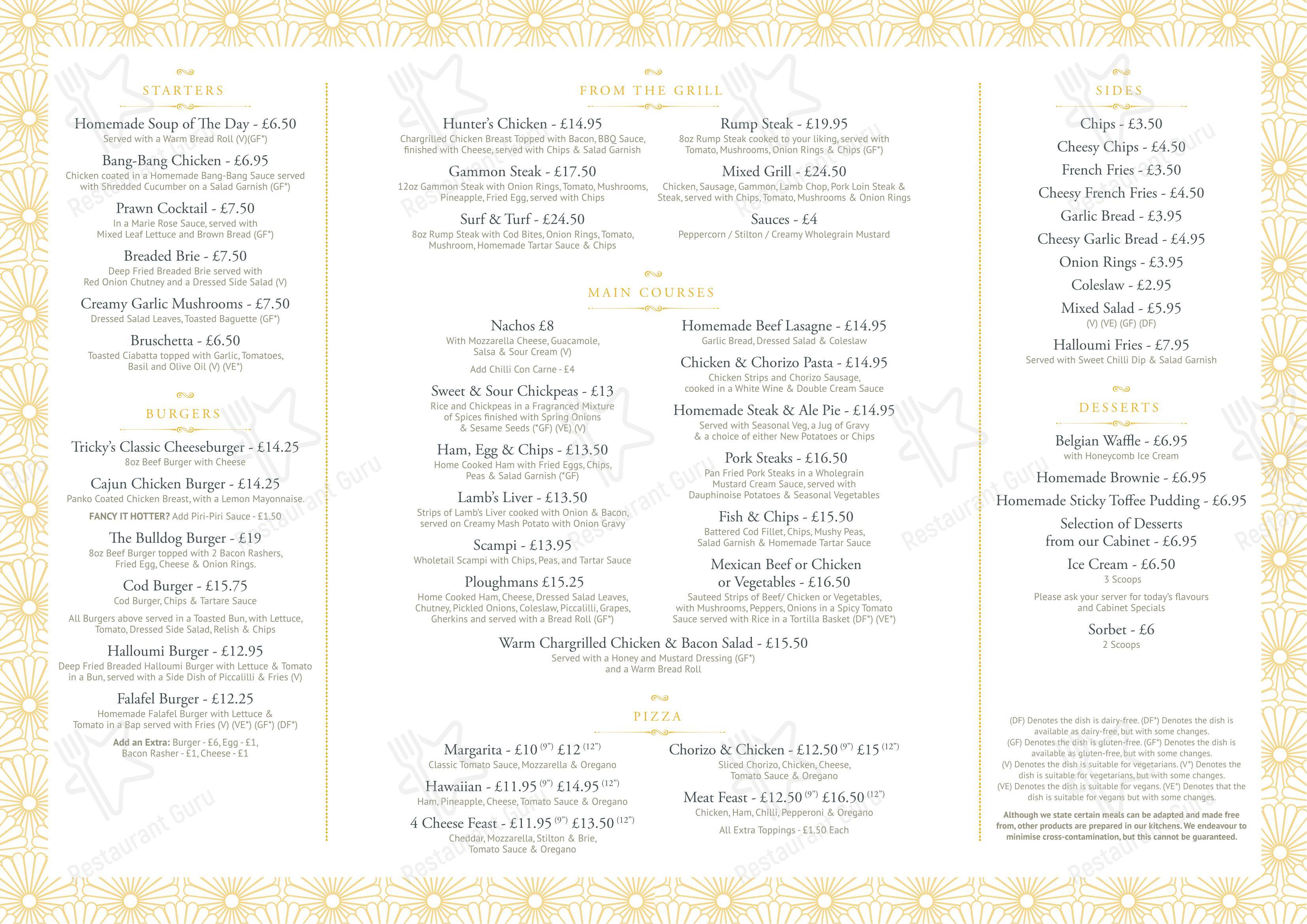 Menu at Tricky's @ The Tolgus Inn pub & bar, Redruth