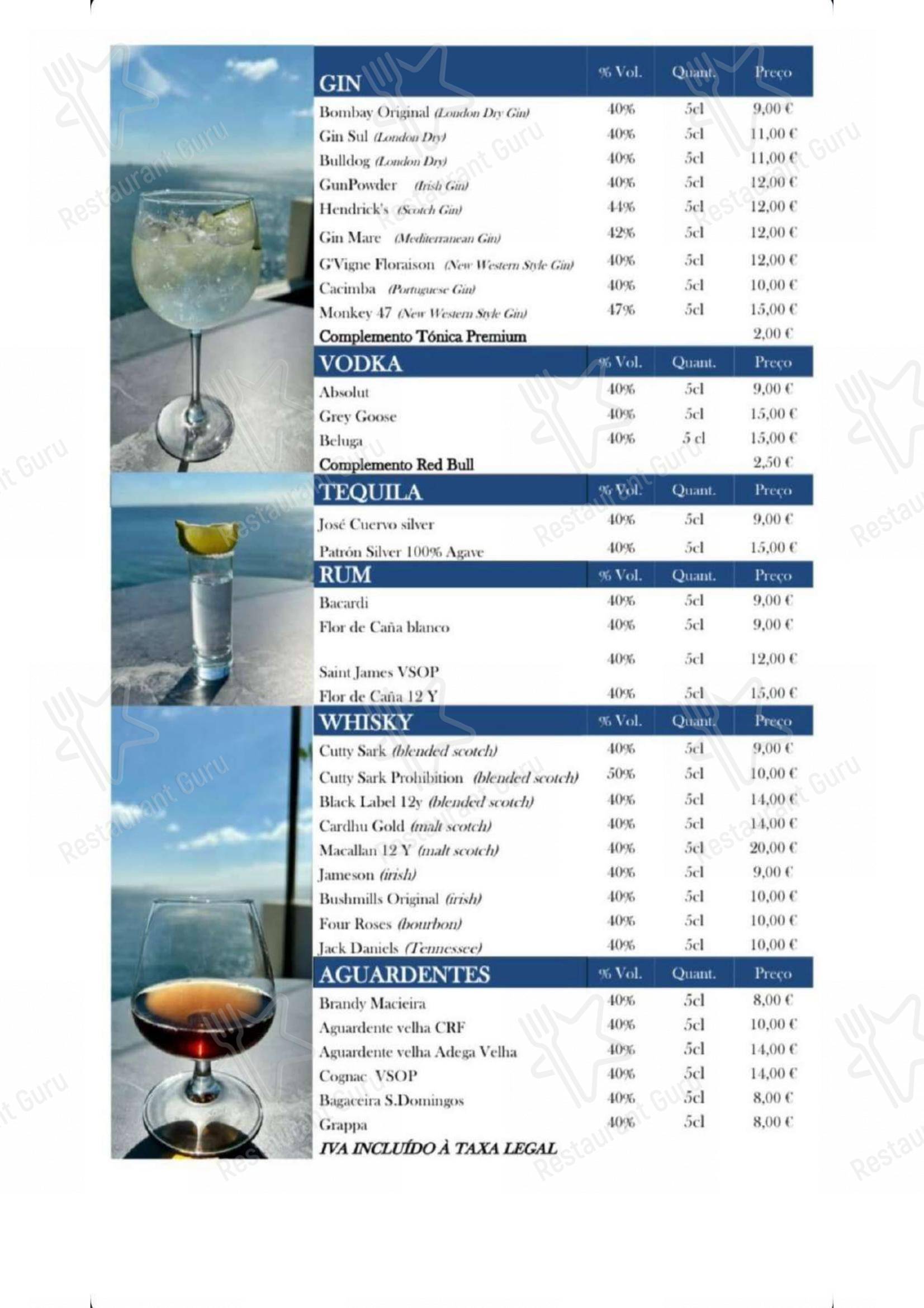 Menu at Trident Sky Lounge pub & bar, Estoril