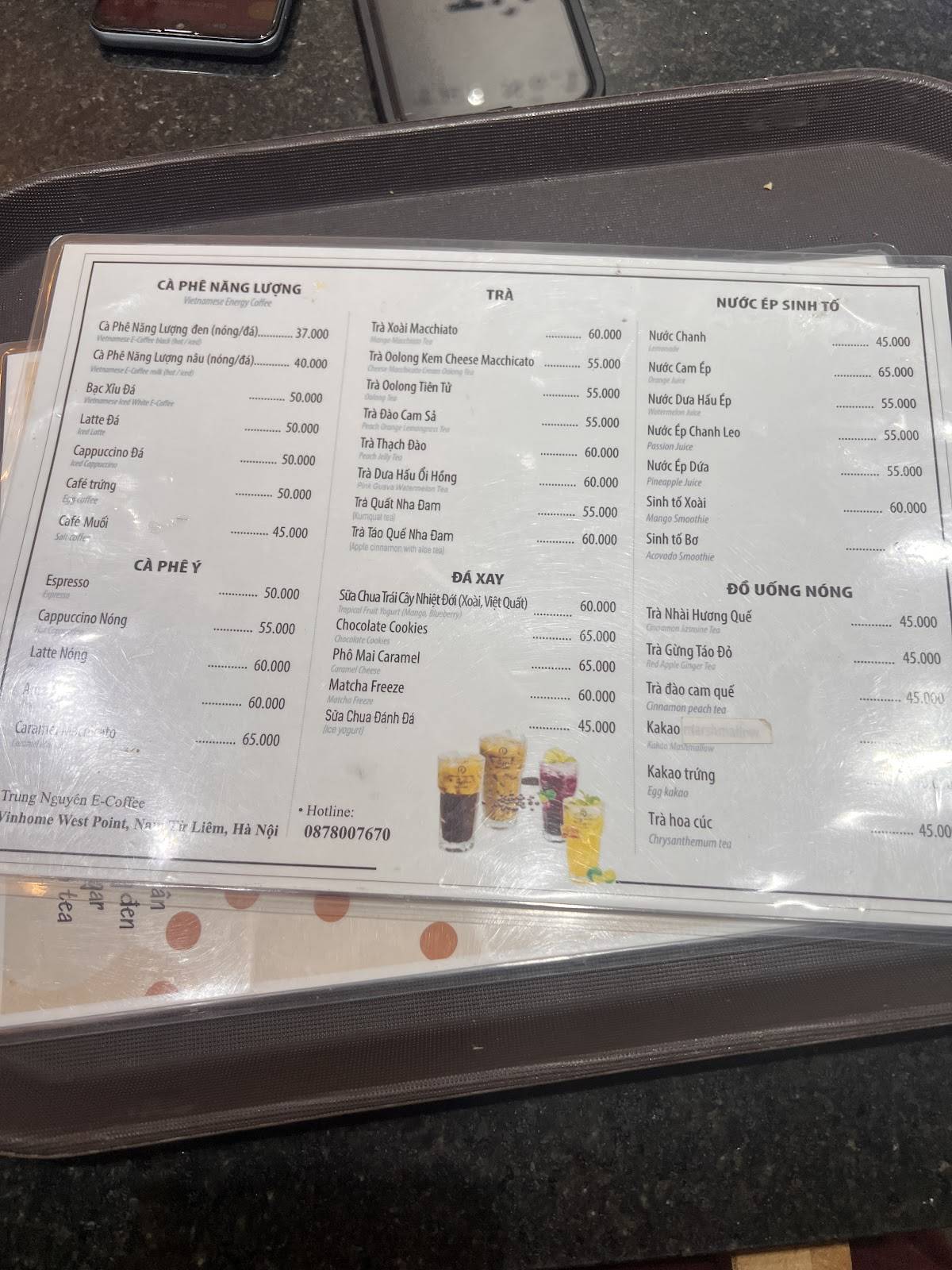 Menu at Trung Nguyen Legend Cafe, Hanoi, 2Q6P+M2