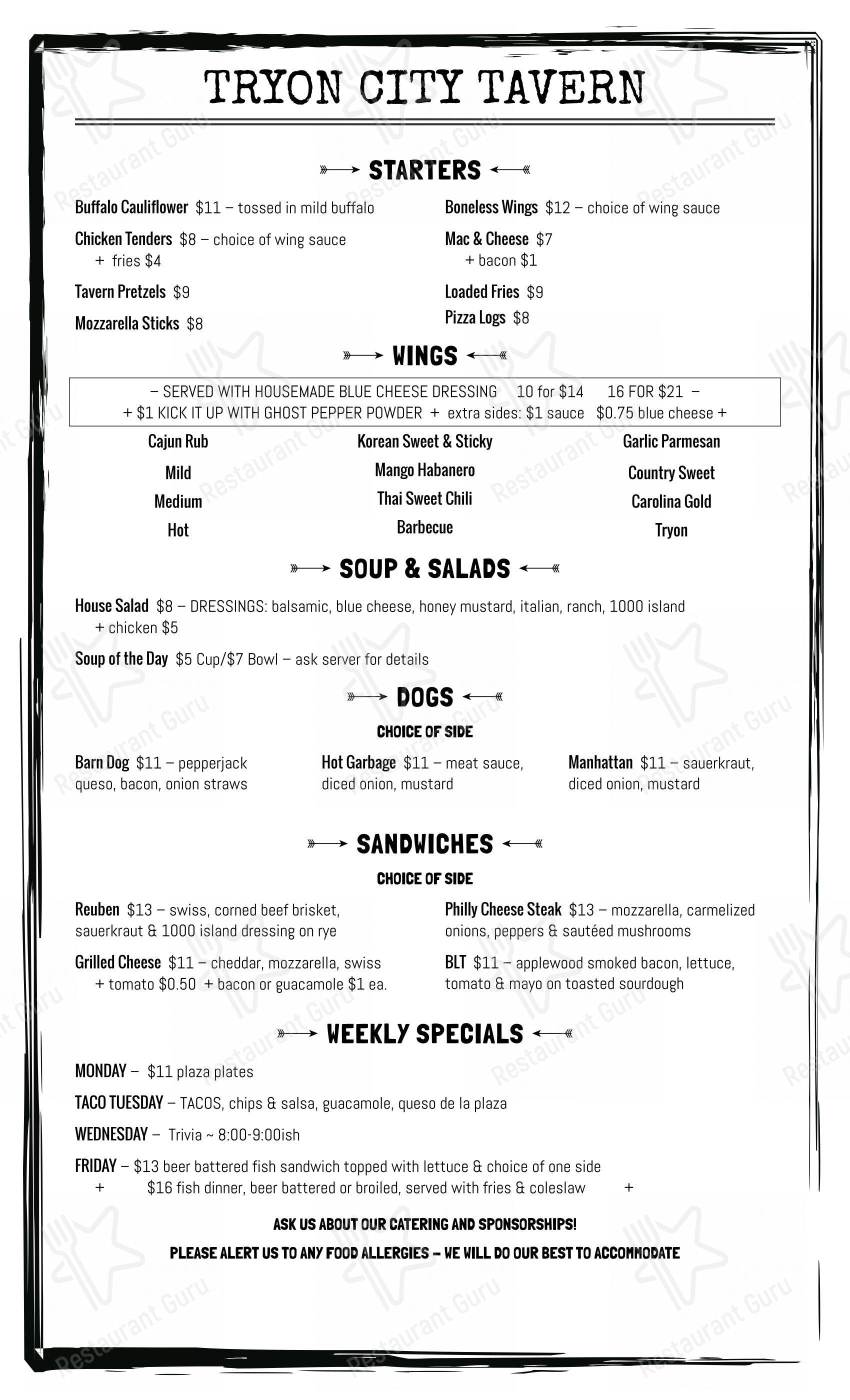 Menu at Tryon City Tavern pub & bar, Rochester, E Main St