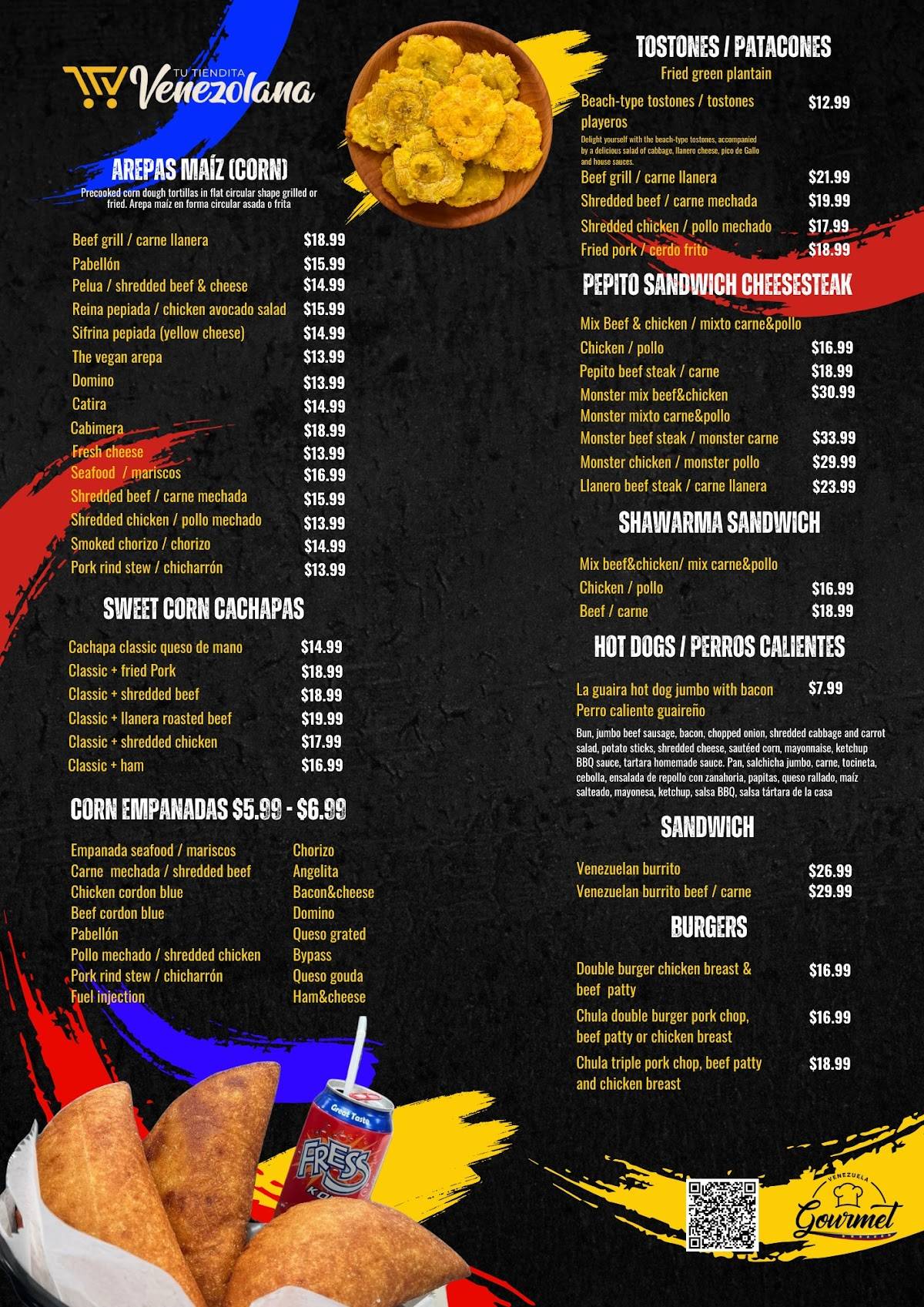 Menu at Tu Tienda Venezolana by Luz Arcangeles restaurant, Kennett Square