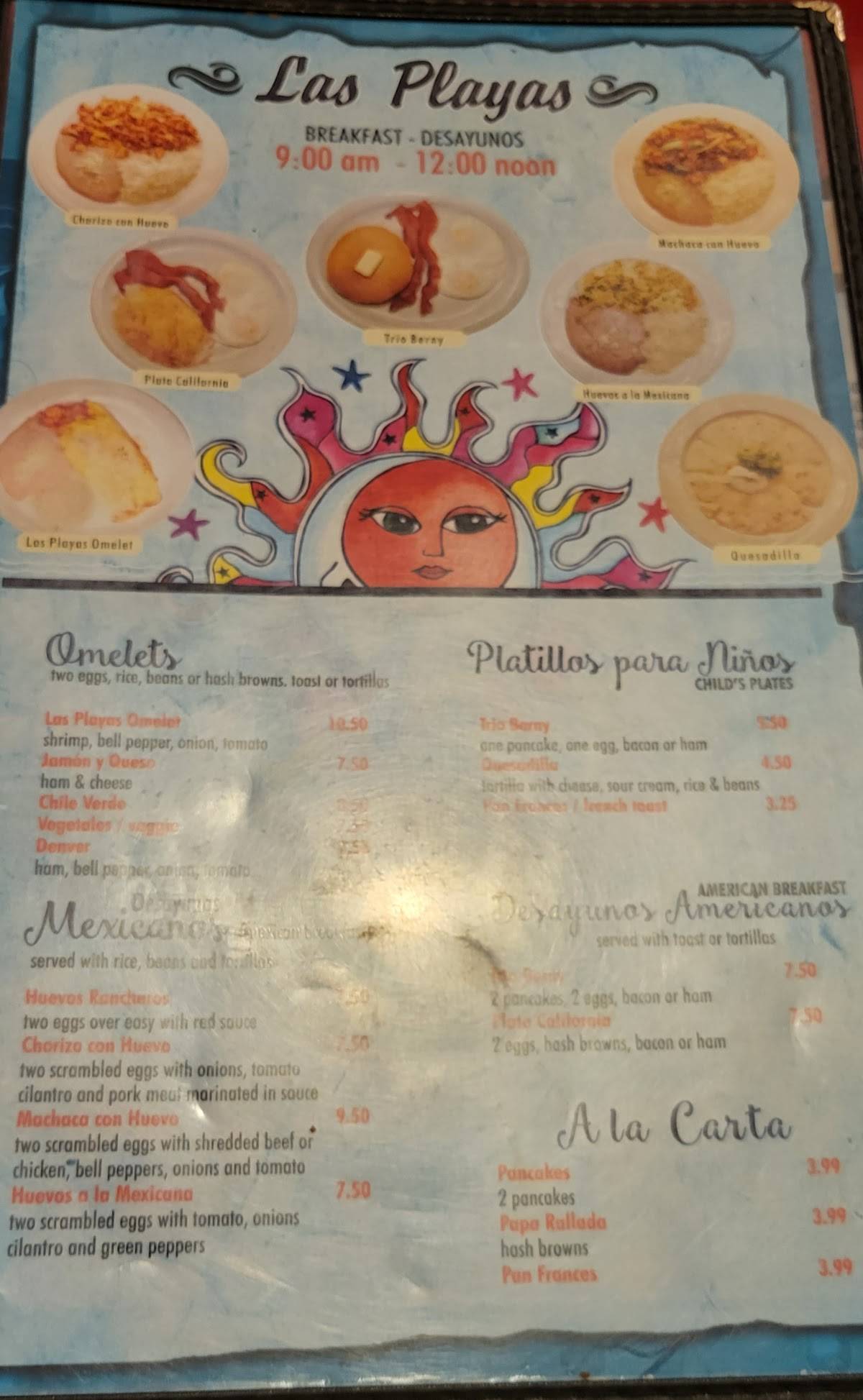 Menu at Las Playas Restaurant, Tulare