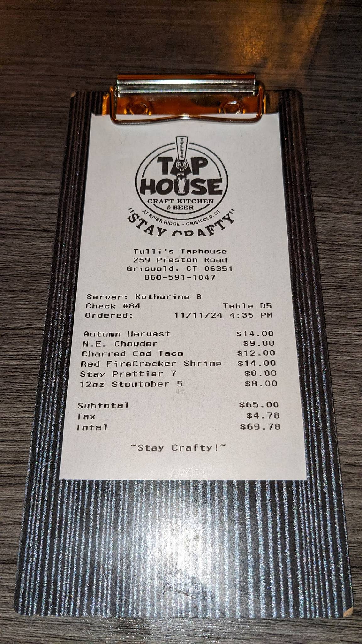 Menu at Tullis Taphouse pub & bar, Griswold, 259 Preston Rd