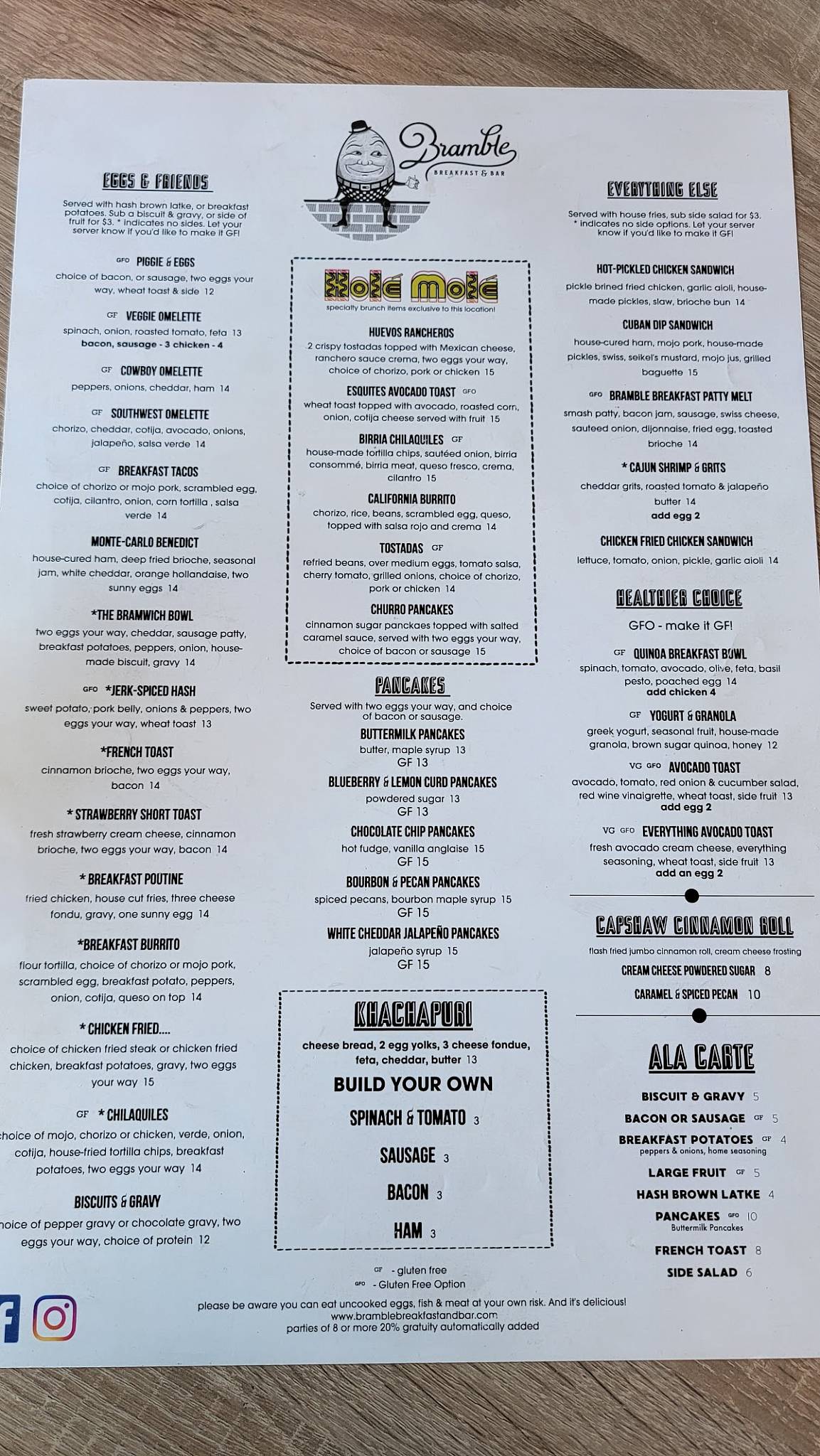 Menu at Bramble Breakfast & Bar - Downtown, Tulsa, E 6th St