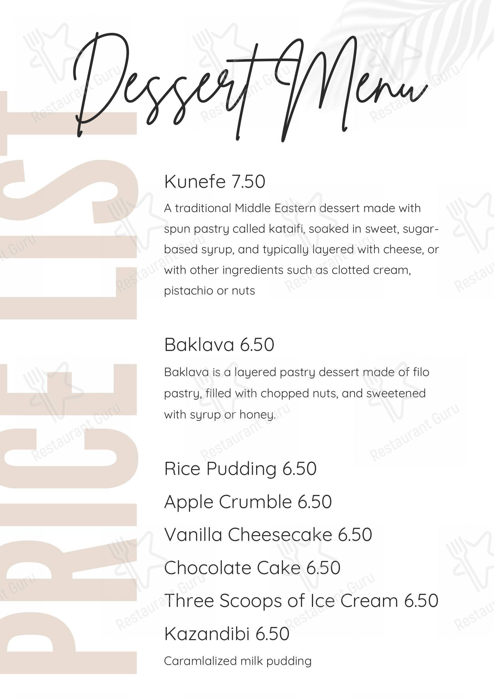 Menu at Muzo’s Turkish Kitchen restaurant, Aberdeen