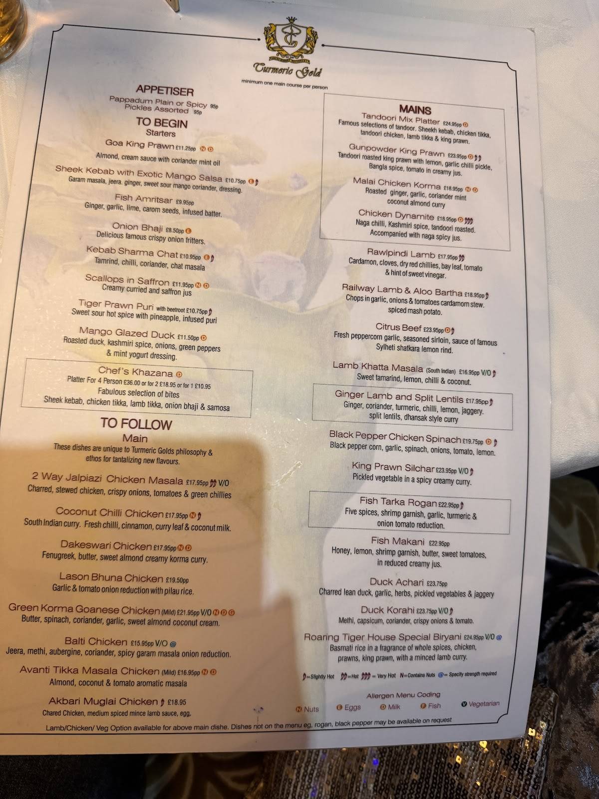 Menu at Turmeric Gold restaurant, Coventry