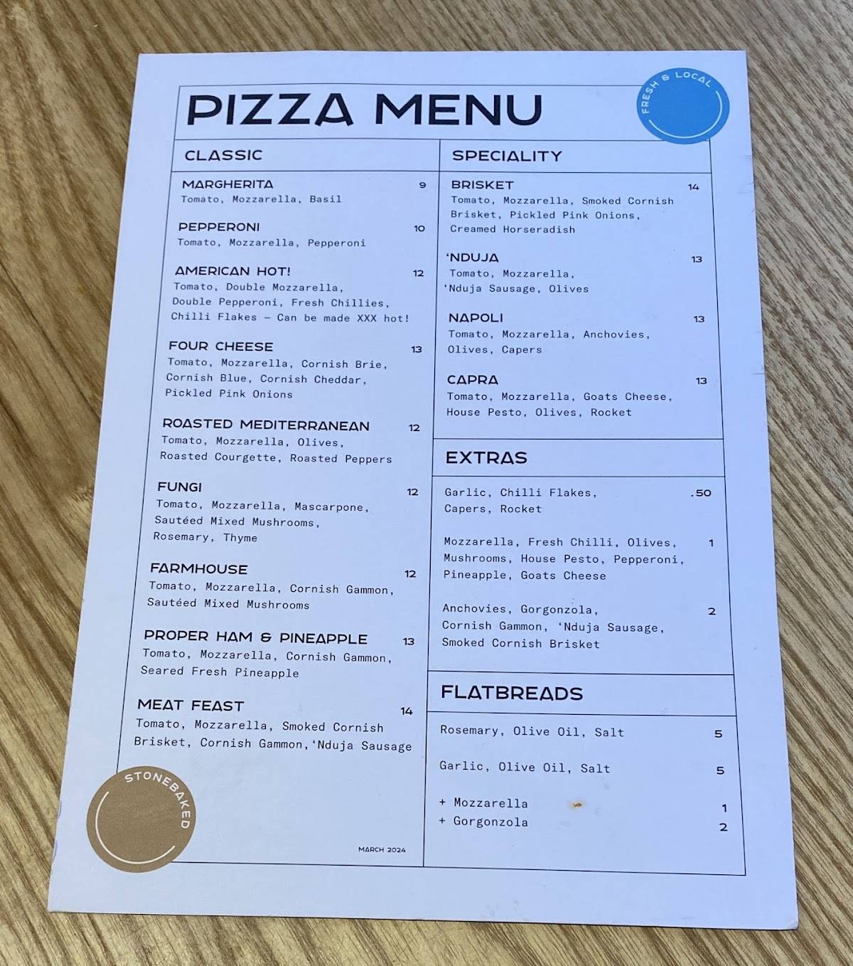 Menu at Turntable Pizzeria, Polperro, Big Grn