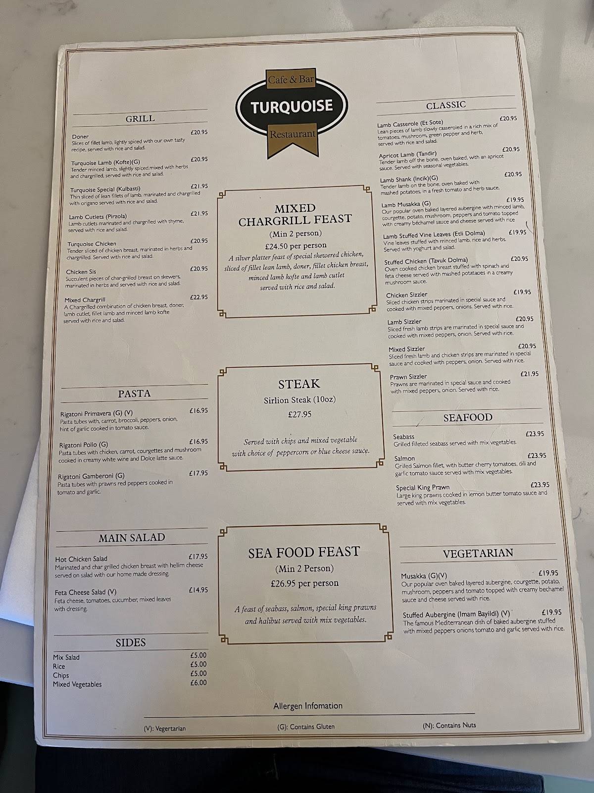 Menu at Turquoise Restaurant Bramhall, Bramhall, 1 2