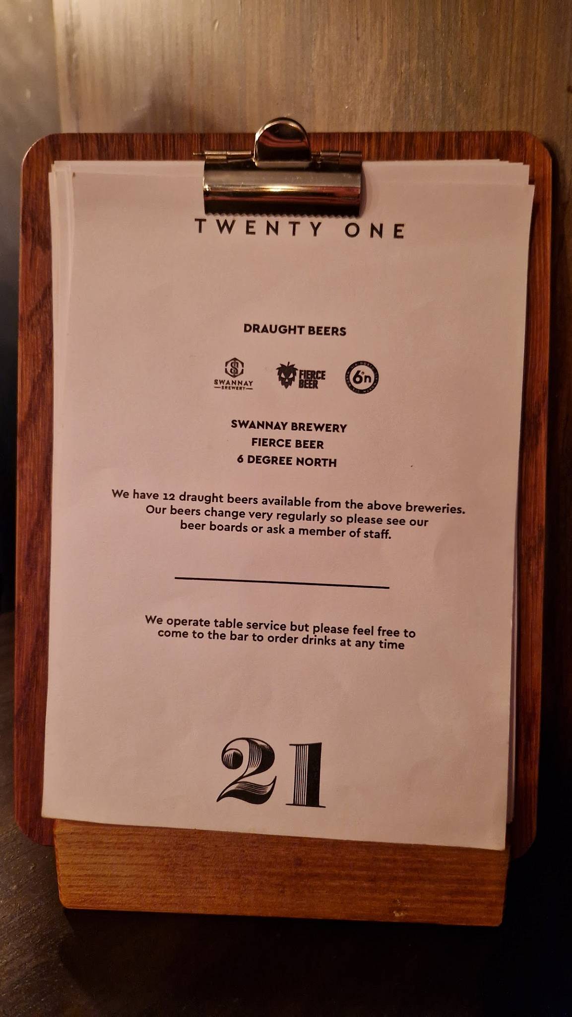 Menu at Twenty One restaurant, Kirkwall